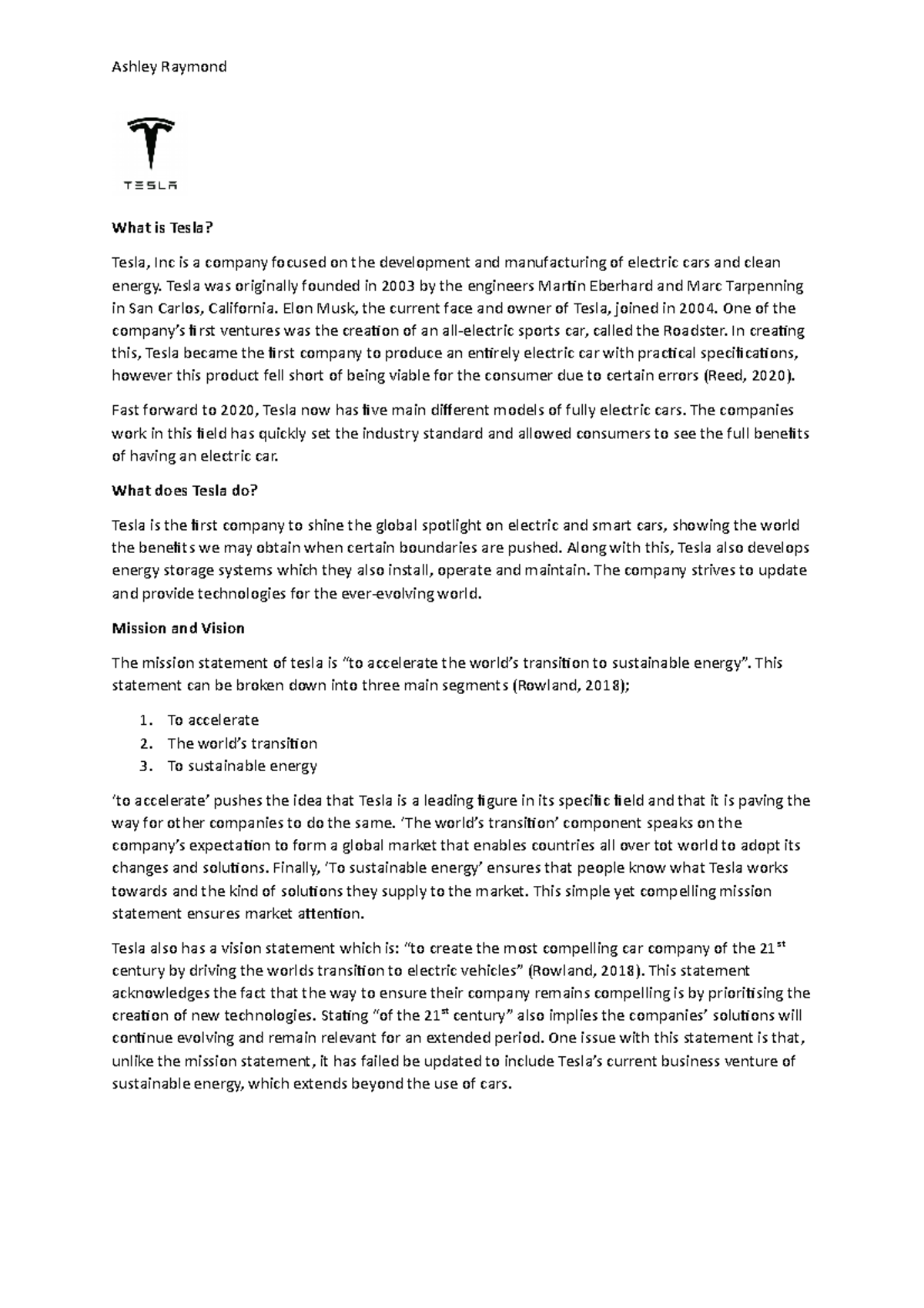 Tesla example analysis - LB5233 - JCU - Studocu