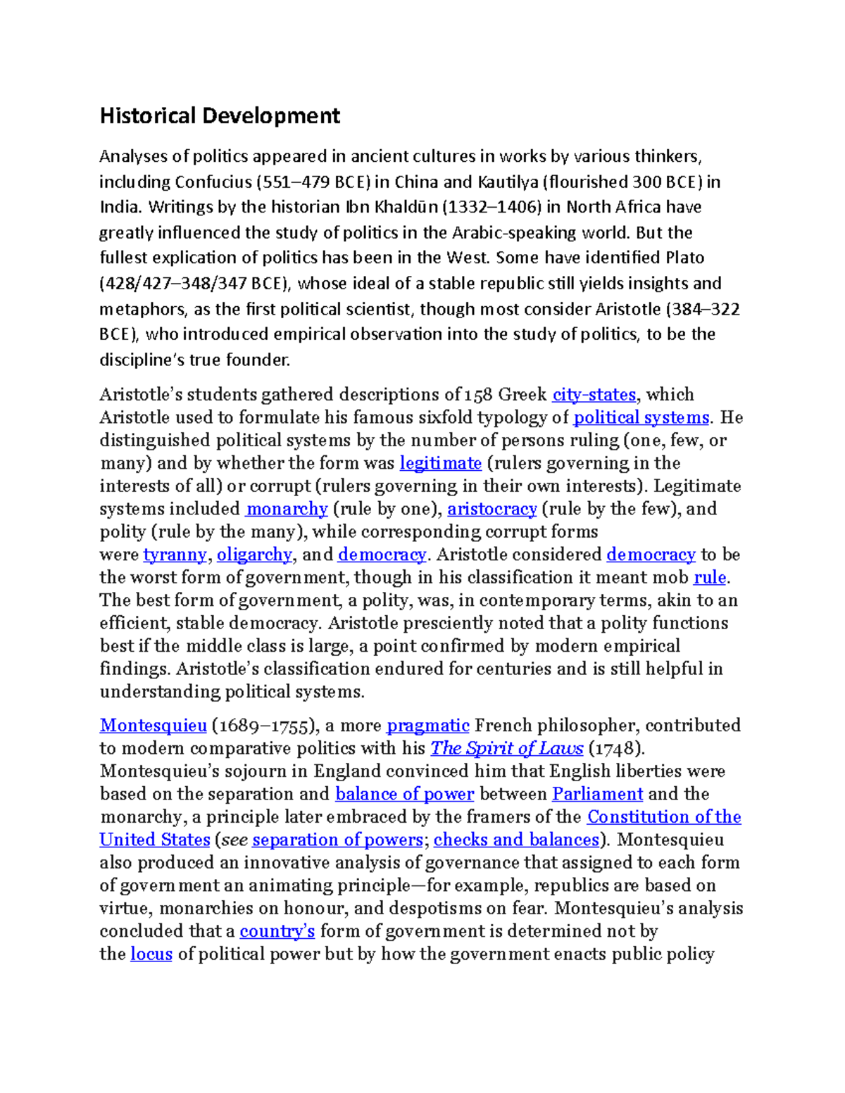 Historical Development - Historical Development Analyses of politics ...