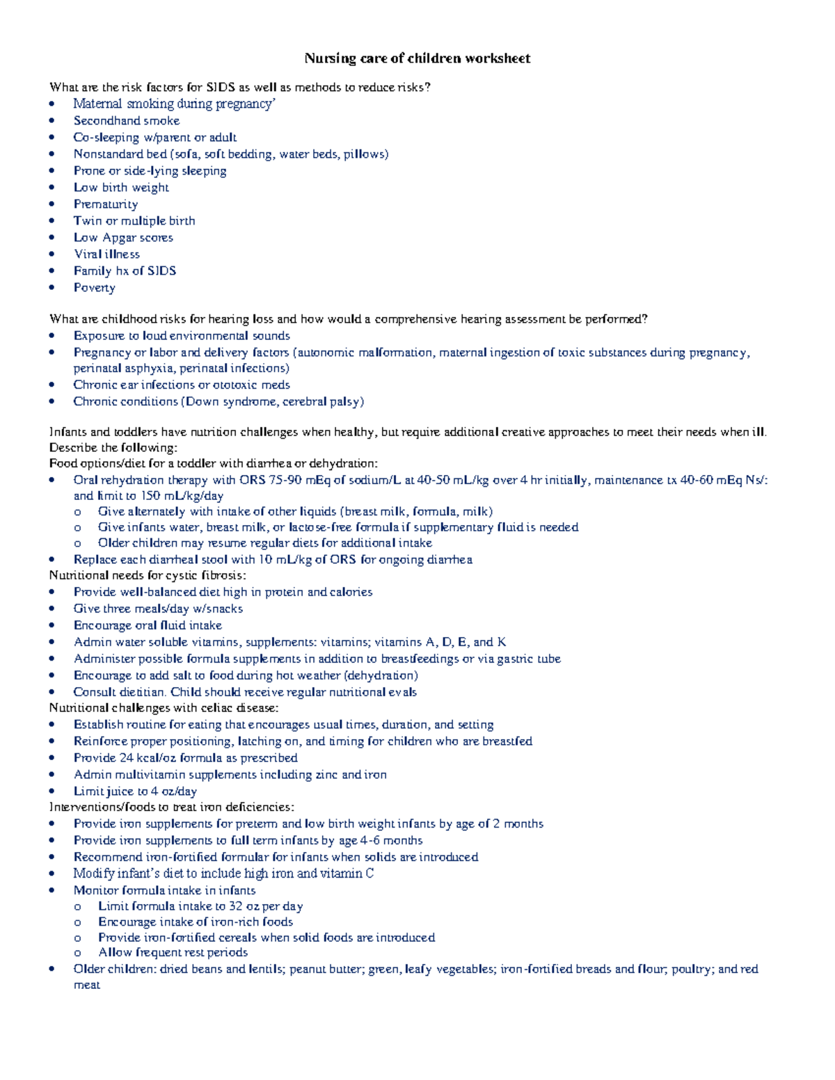 6 - Nursing Care of Children Worksheet - Concept Synthesis - What are ...