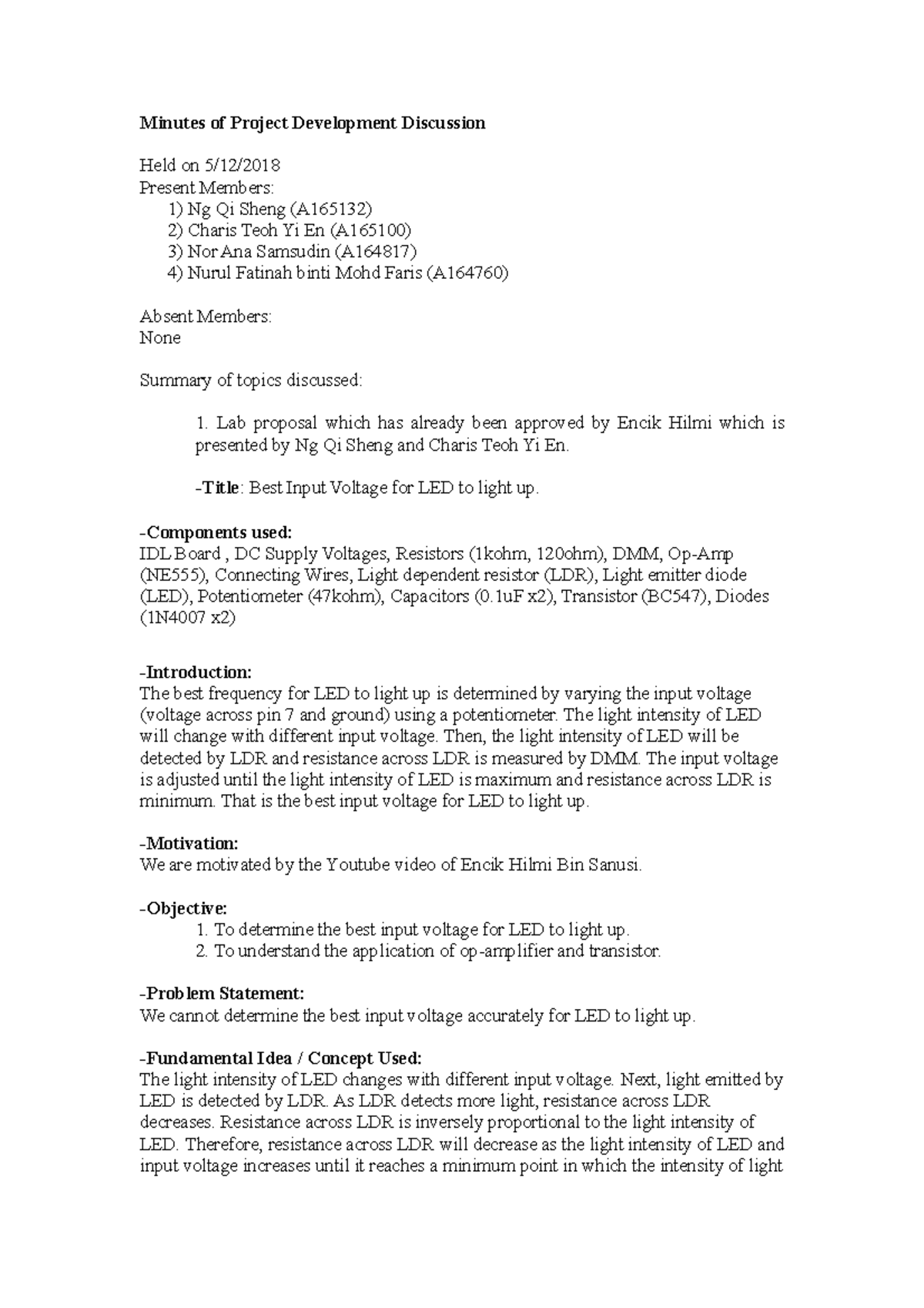 Minutes of Project Development Discussion - Lab proposal which has ...
