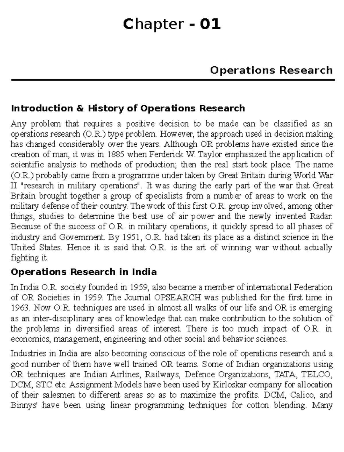 Ch-01 - Short summary of operation research history - Chapter - 01 ...