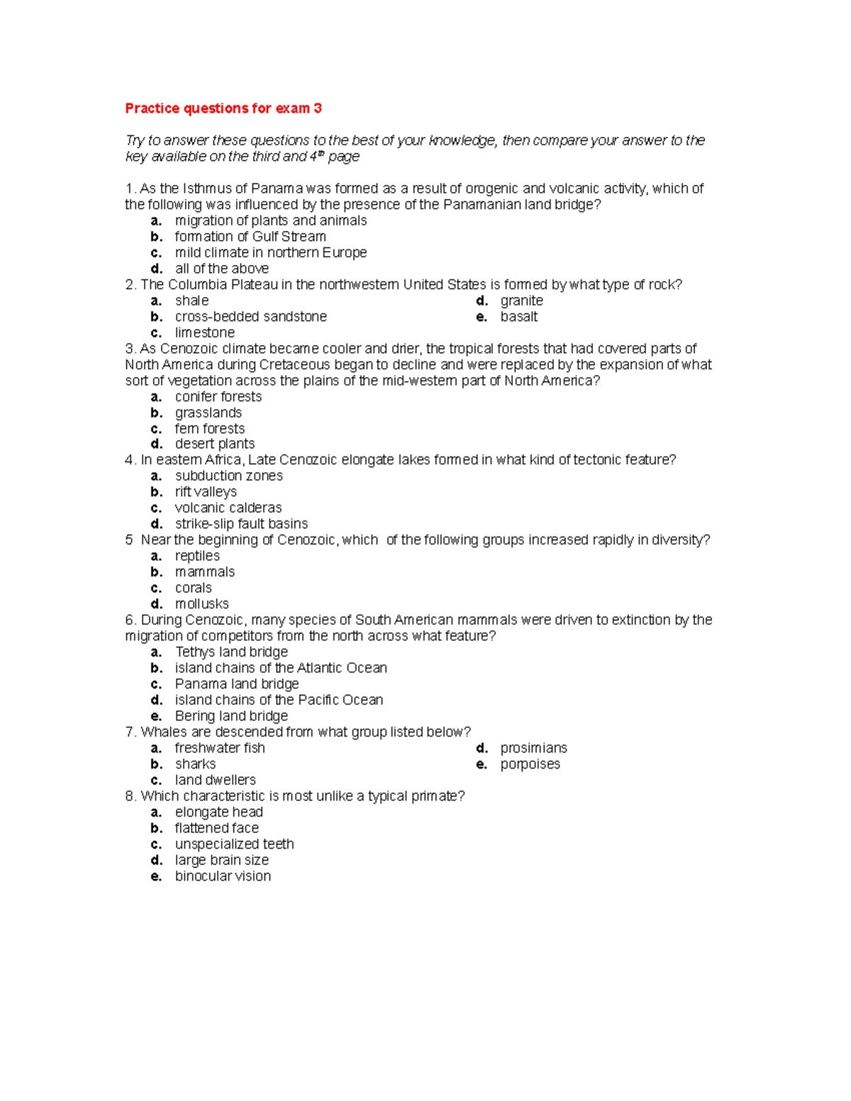 Practice Questions For Exam 3 KEY Practice Questions For Exam 3 Try