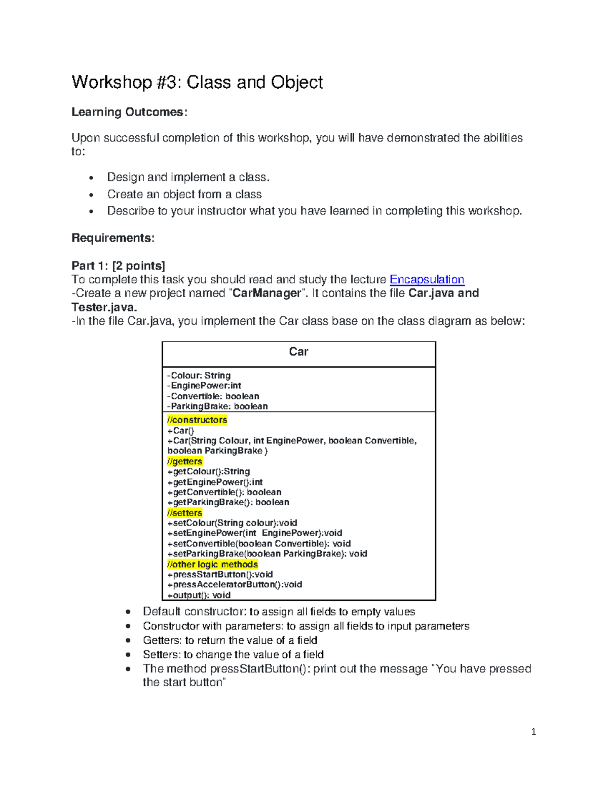 Workshop 3 - 123 - Workshop #3: Class and Object Learning Outcomes ...