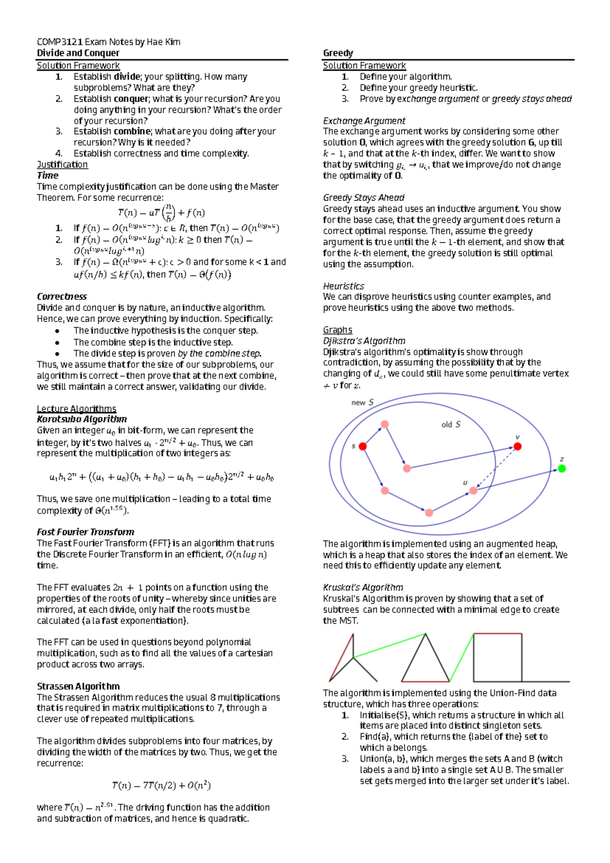 COMP3121 Exam Notes - How many subproblems? What are they? Establish ...