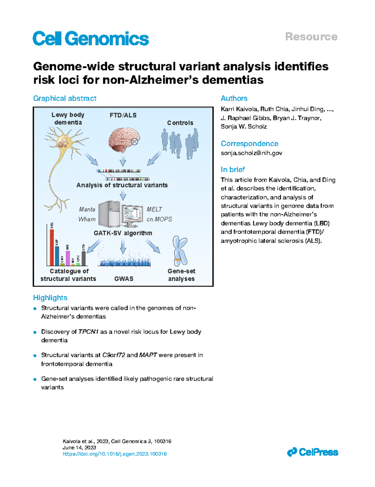 5 GWAS et variants structuraux pour la démence non-alzheimer - Resource ...