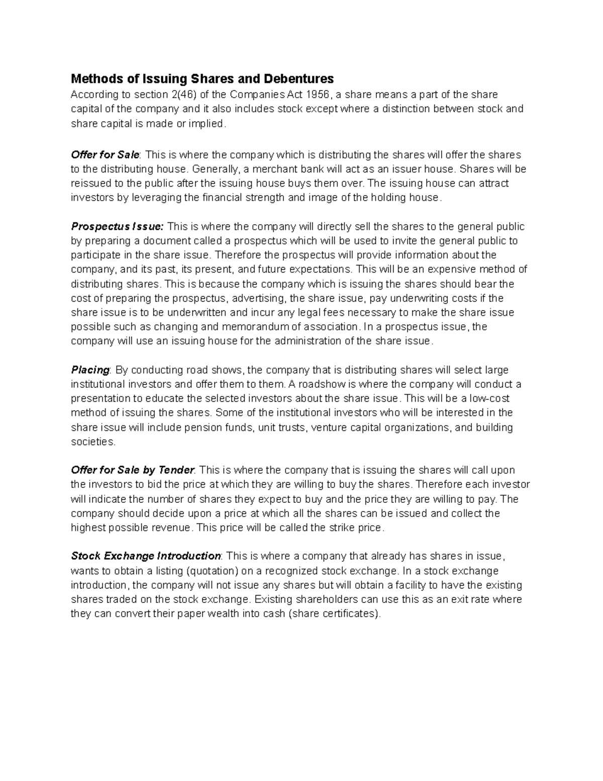 Methods of Issuing Shares and Debentures - Methods of Issuing Shares ...