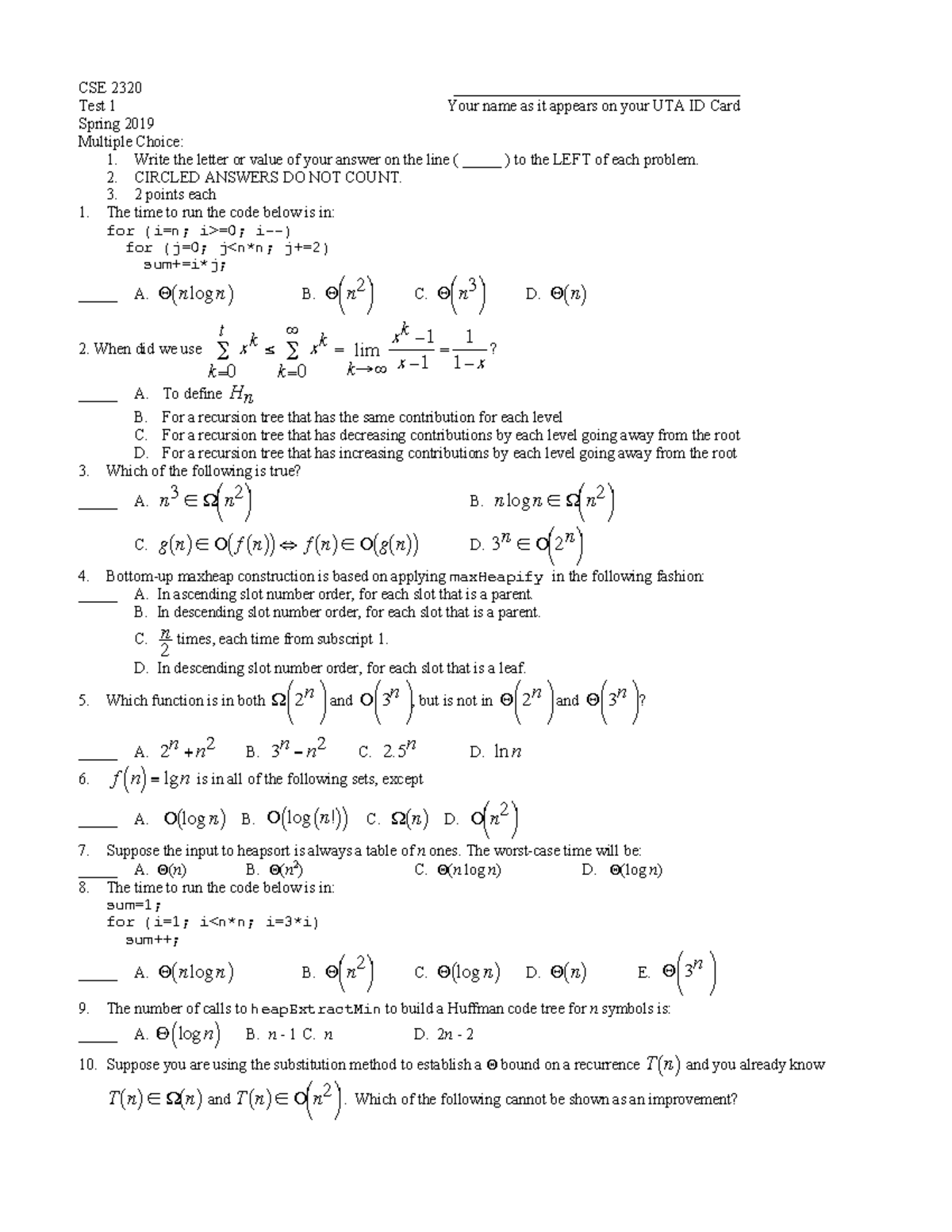 Spr19Z - Lecture notes for Algo and DS - CSE 2320 ...