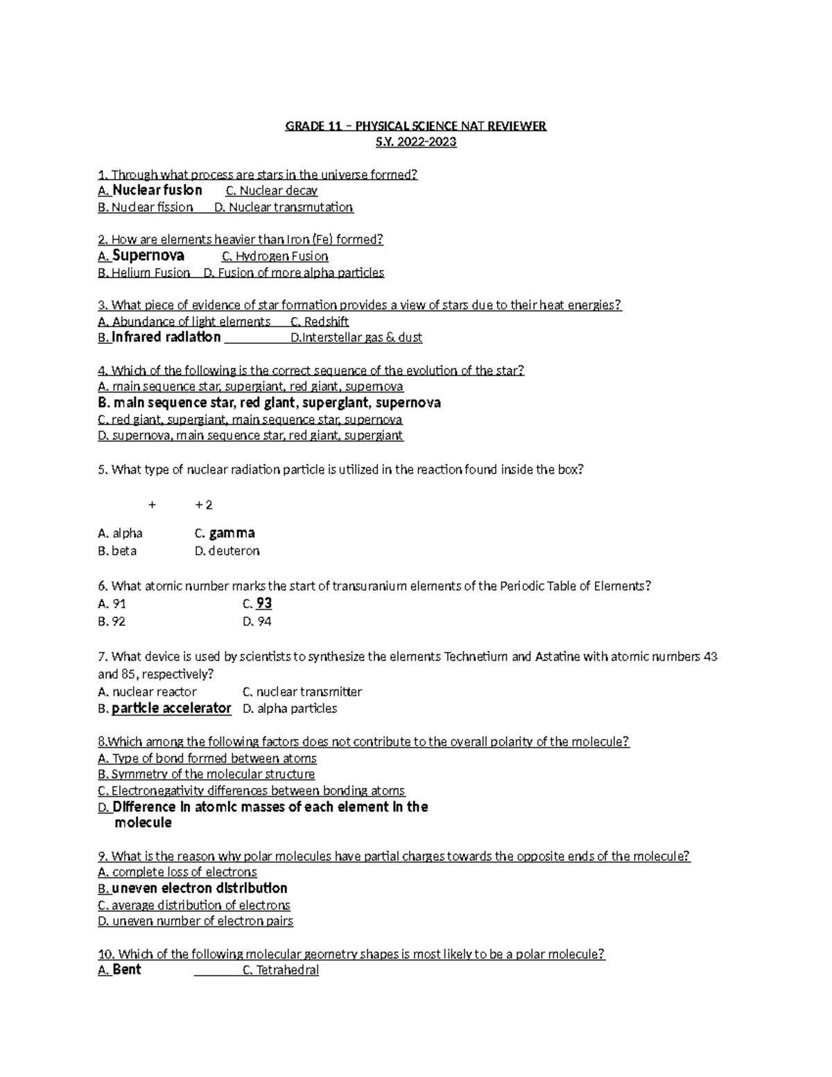 Physical Science NAT Review - GRADE 11 – PHYSICAL SCIENCE NAT REVIEWER ...