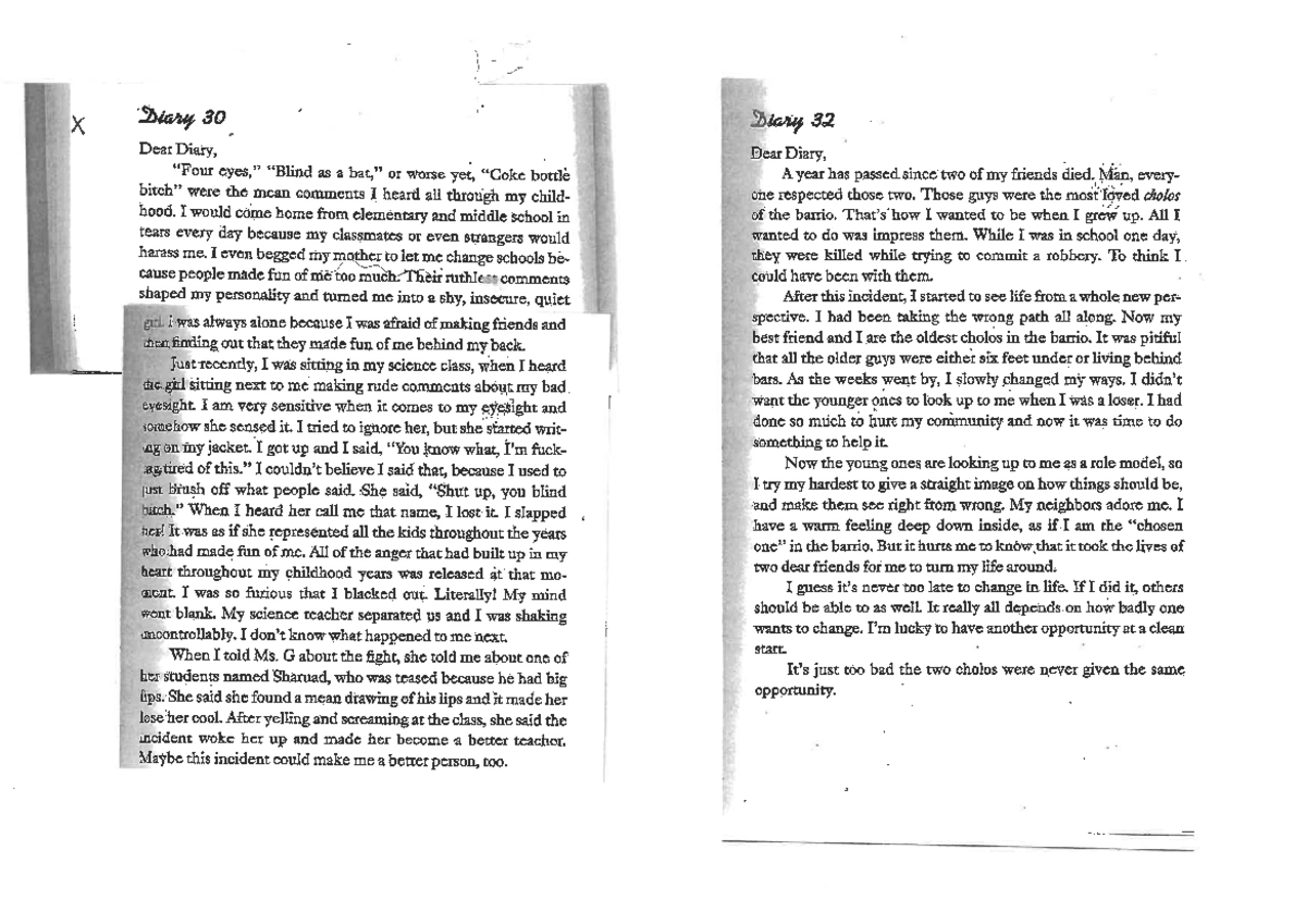 Freedom writers diary - engelsk - Dansk - Studocu