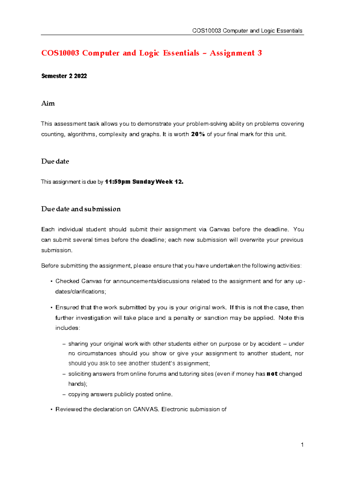 COS10003 A3 S2 2022 - hsdbfd - COS10003 Computer and Logic Essentials – Assignment 3 Semester 2 ...