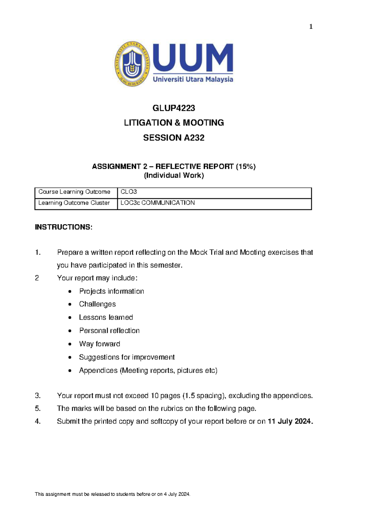 Assignment 2 - 1 This assignment must be released to students before or ...