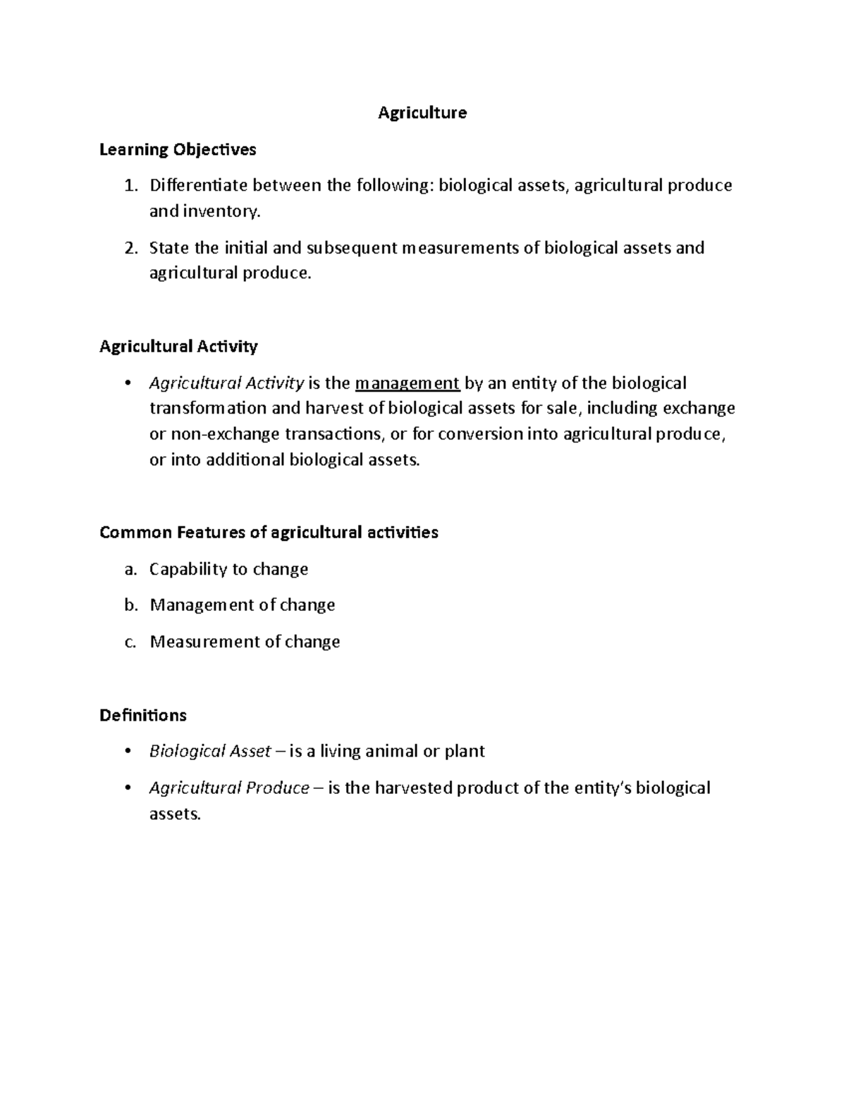 Agriculture (GACC)- 6 - Agriculture Learning Objectives Differentiate ...