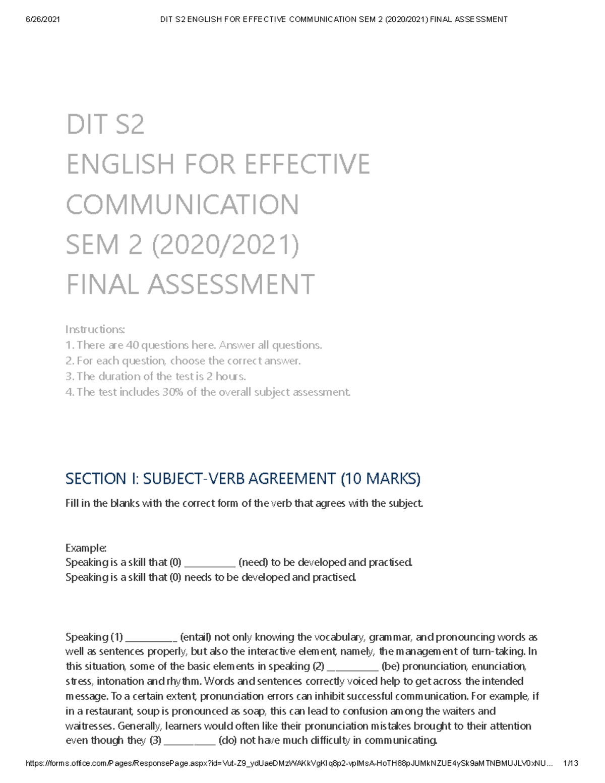 DIT S2 English FOR Effective Communication SEM 2 (2020 2021) Final ...
