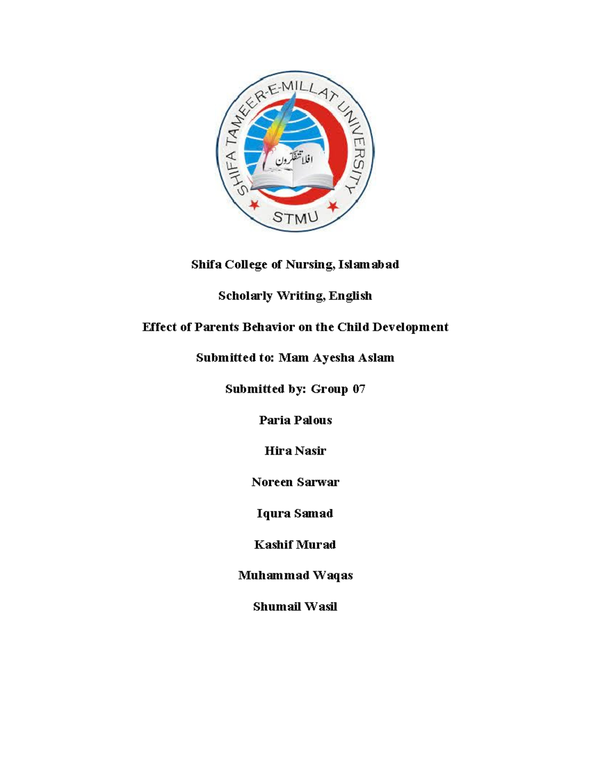 Scholarly paper 5555 - Good - Shifa College of Nursing, Islamabad ...