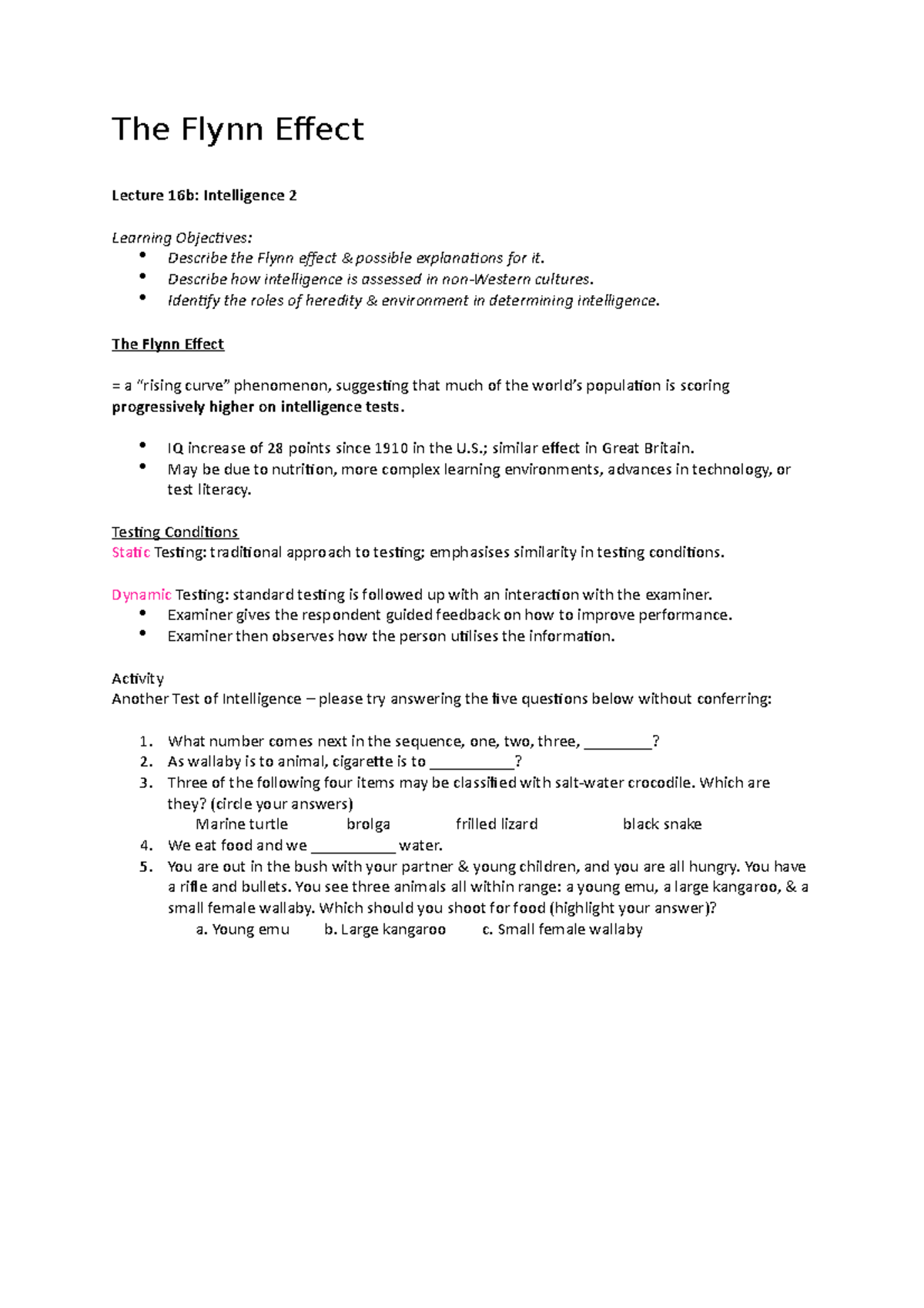 The Flynn Effect - Mind and Behavior Intelligence Notes - The Flynn ...