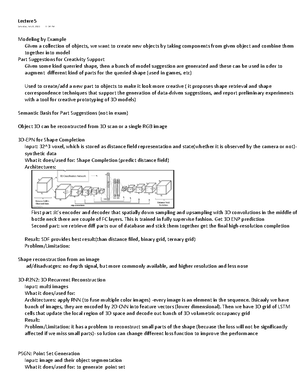 Summary of models in the lecture (self-made) - Classification + Segmentation VoxNet- Object ...