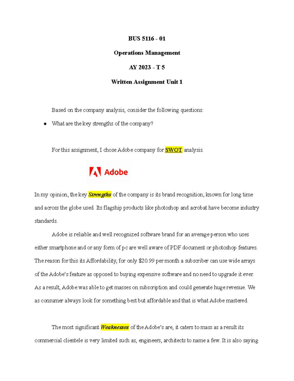 OM WA 1 - Written Assignment 1 - 5116 - UoPeople - Studocu