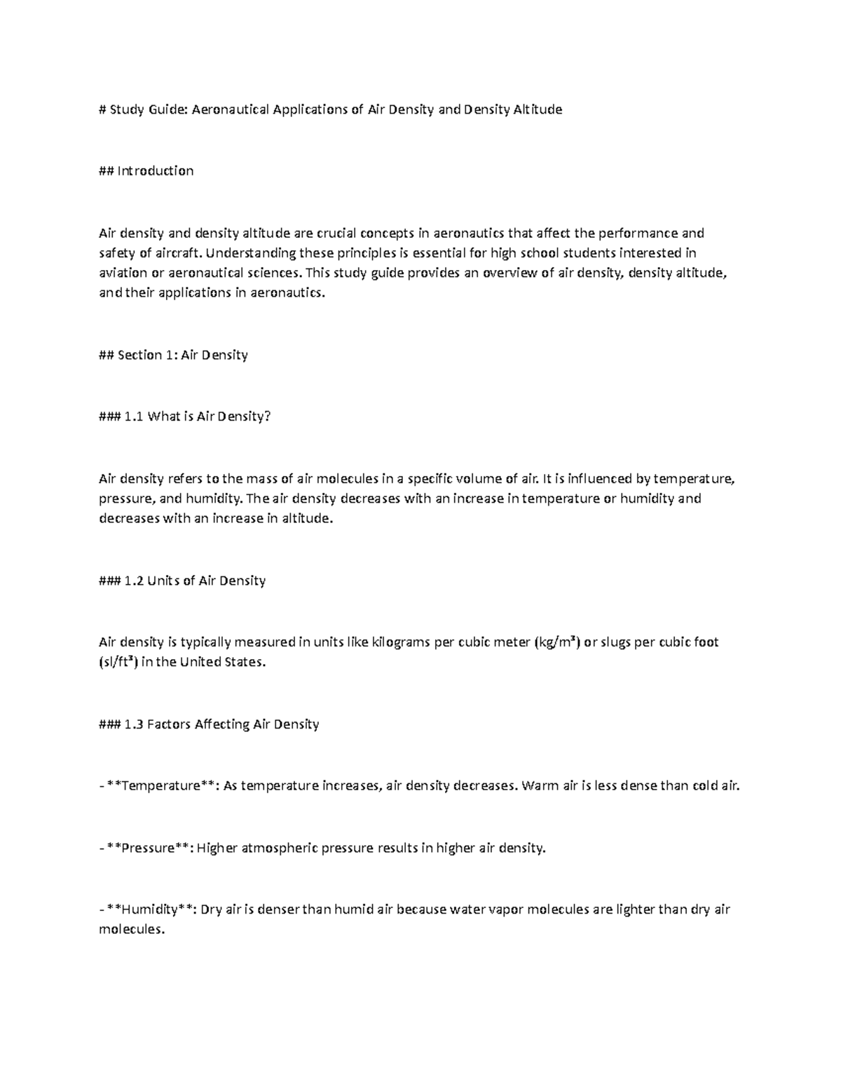 Air Density Study Guide - Study Guide: Aeronautical Applications of Air ...