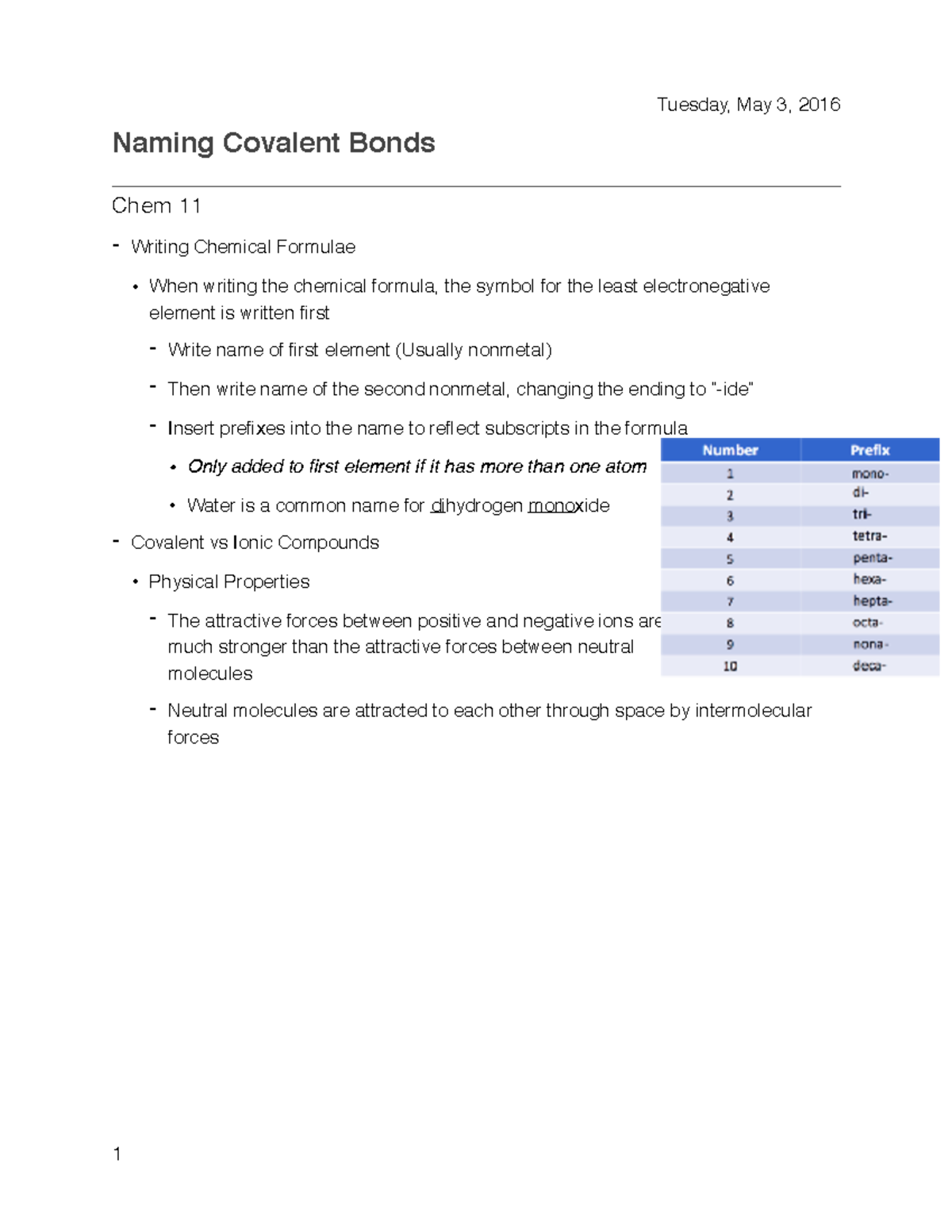 Naming Covalent Bonds - Tuesday, May 3, 2016 Naming Covalent Bonds Chem ...