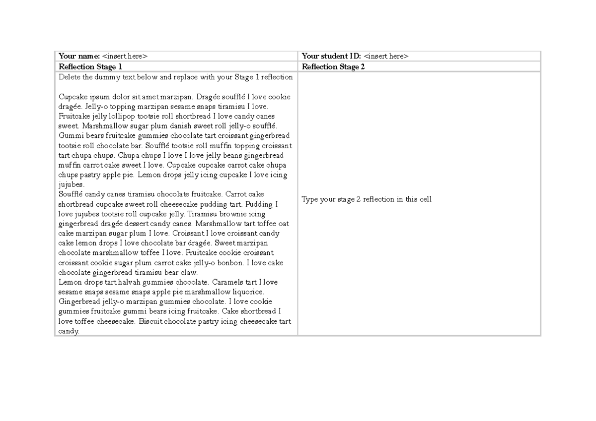 22108 A2 submission template - Your name: Your student ID: Reflection Stage 1 Reflection Stage 2 ...