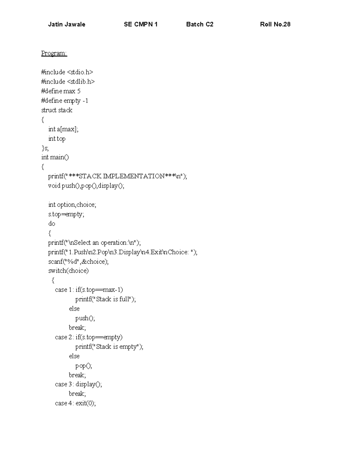 Data Structures Practicals- Part 1 - Jatin Jawale SE CMPN 1 - Studocu