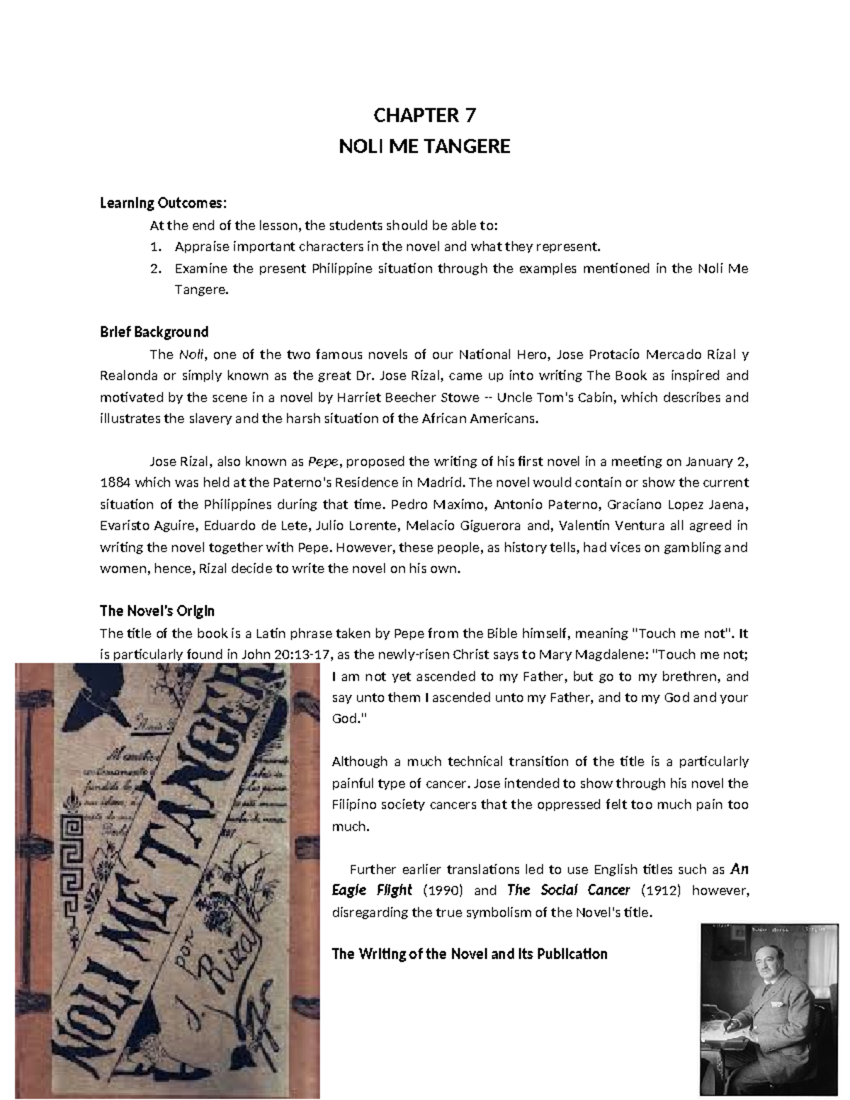 Chapter 7 Noli Me Tangere - CHAPTER 7 NOLI ME TANGERE Learning Outcomes: At the end of the ...