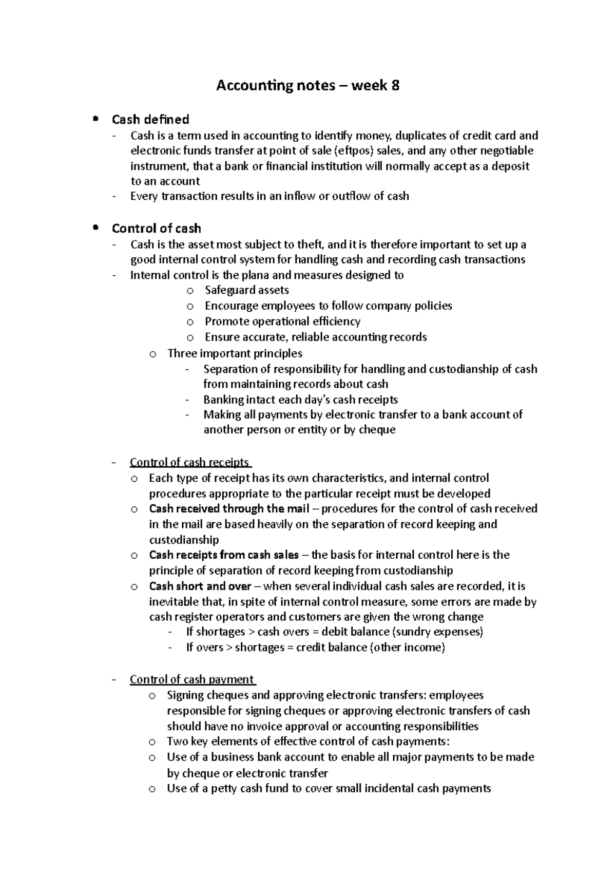 Accounting notes - week 8 - ACCT1101 - UWA - Studocu