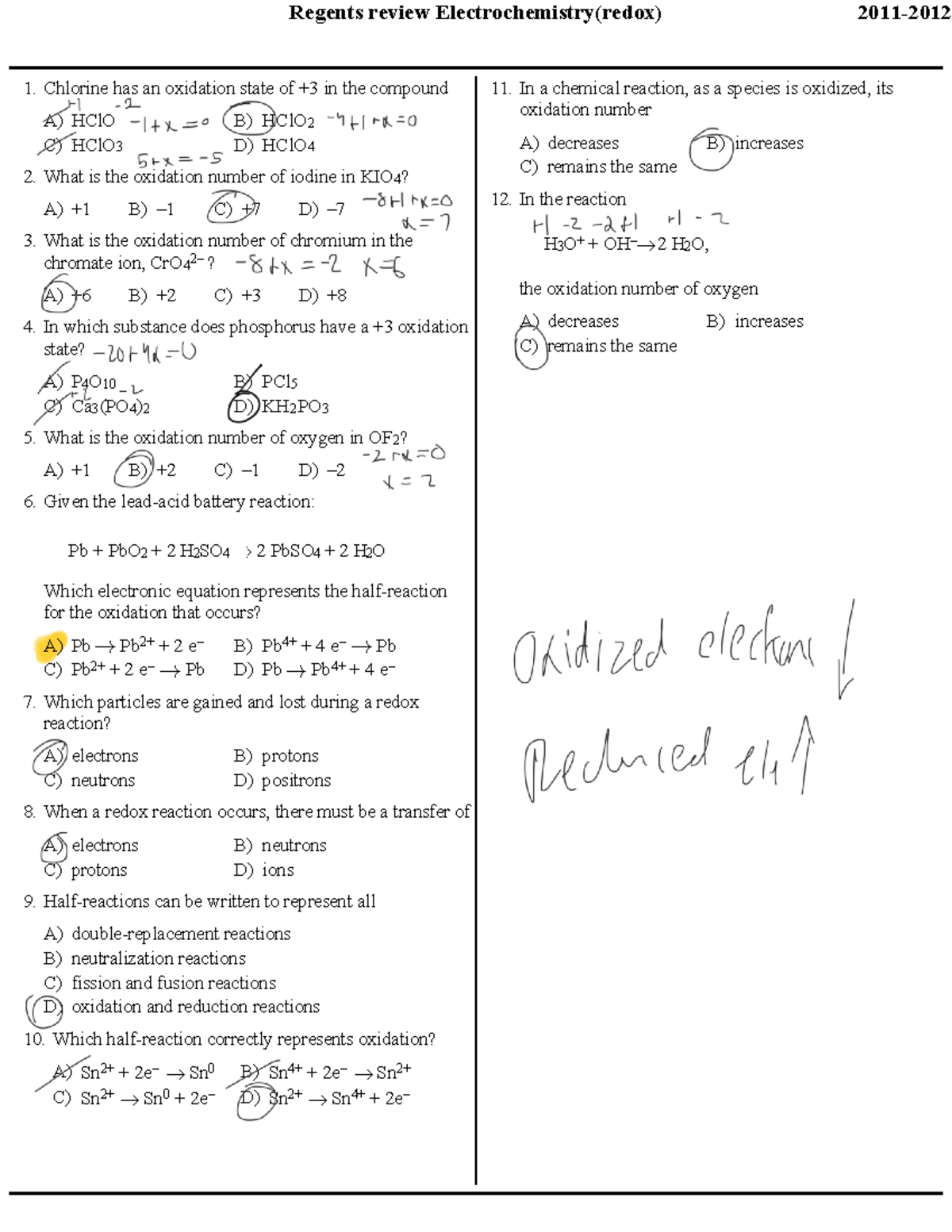 Regents review electrochemistry redox - Regents review Electrochemistry ...