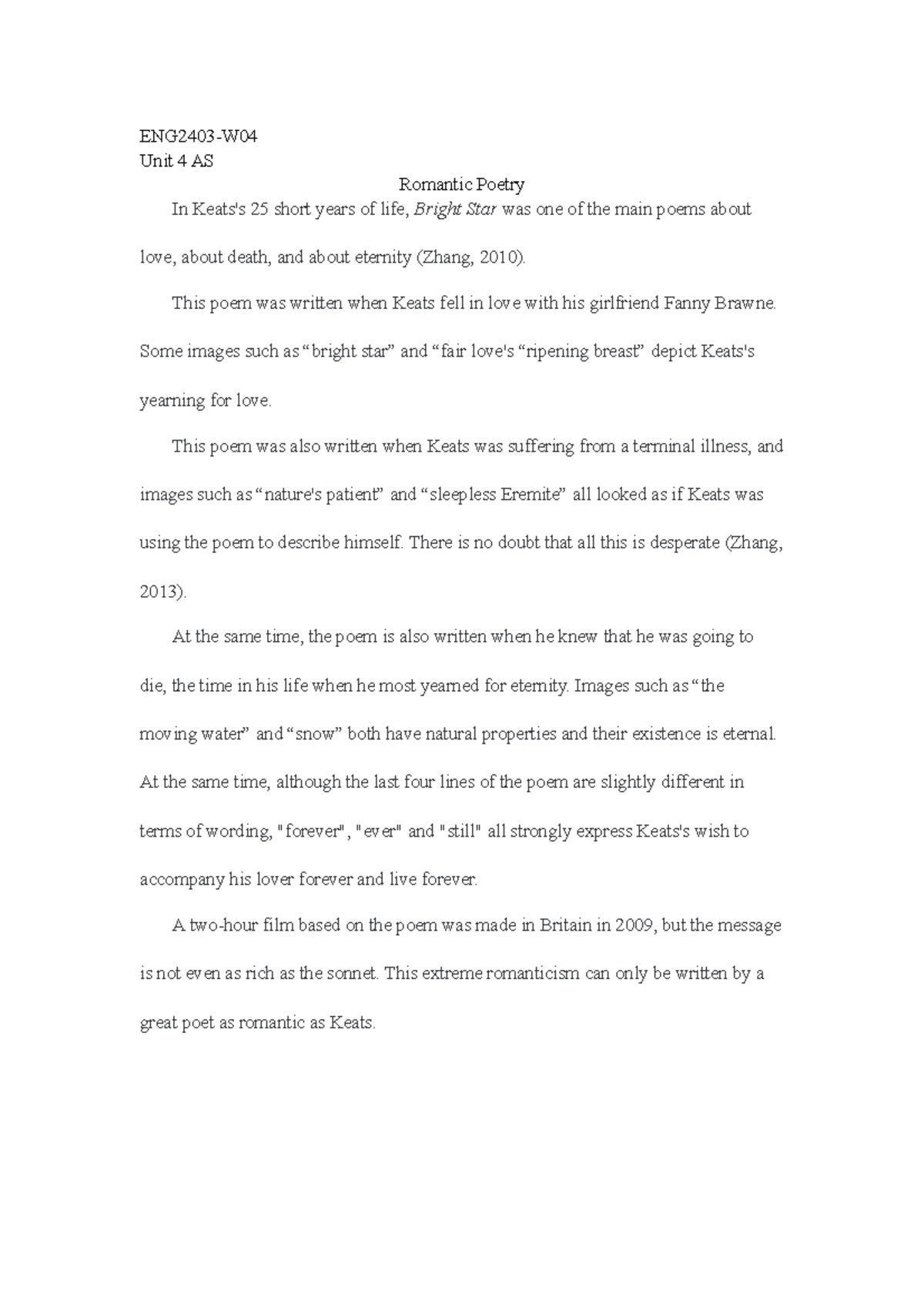 Unit 4 AS Romantic Poetry - ENG 2403 - Studocu