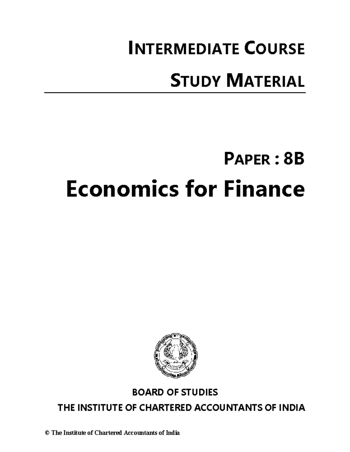 Economics Intro - INTERMEDIATE COURSE STUDY MATERIAL PAPER : 8B ...