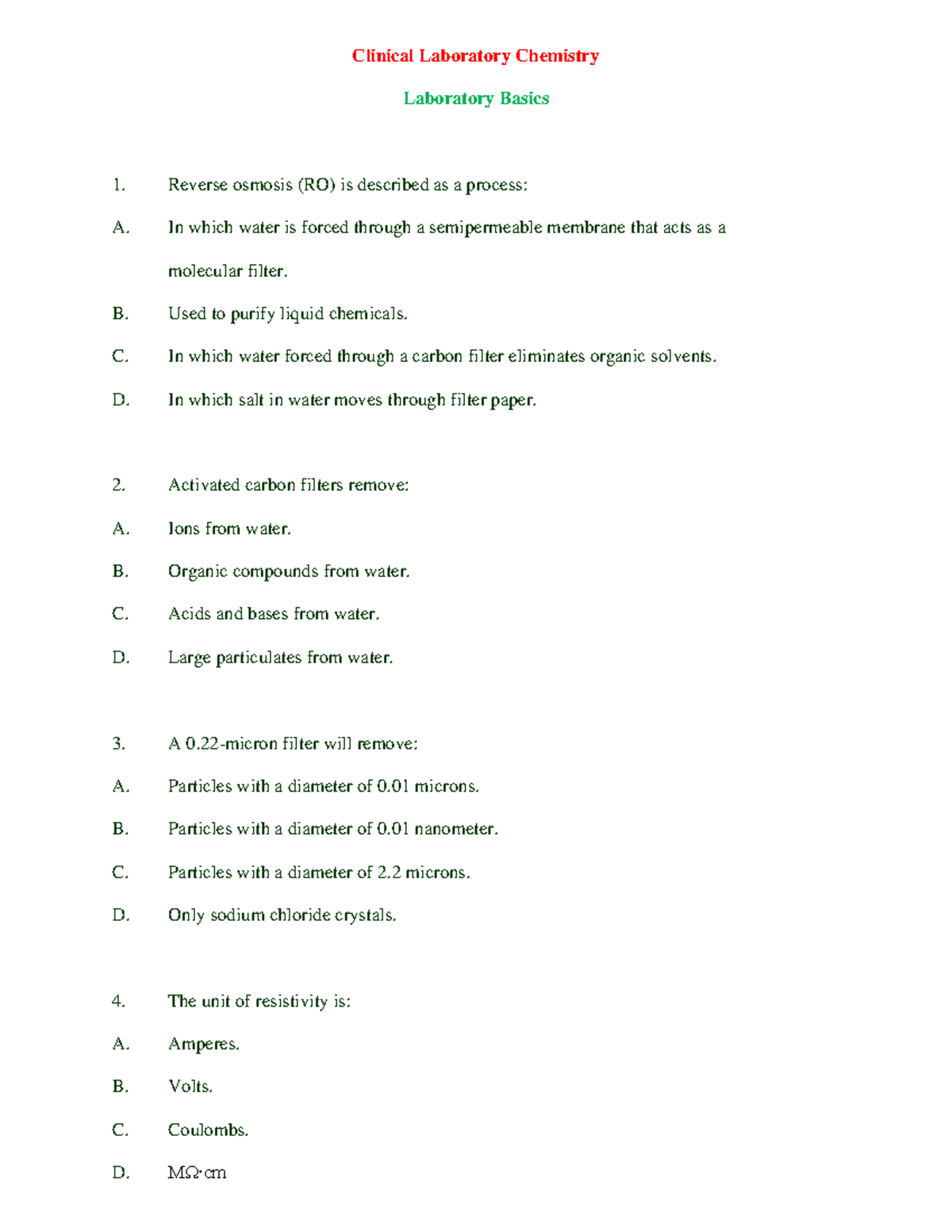 Clinical Laboratory Chemistry Laboratory Basics - Clinical Laboratory ...