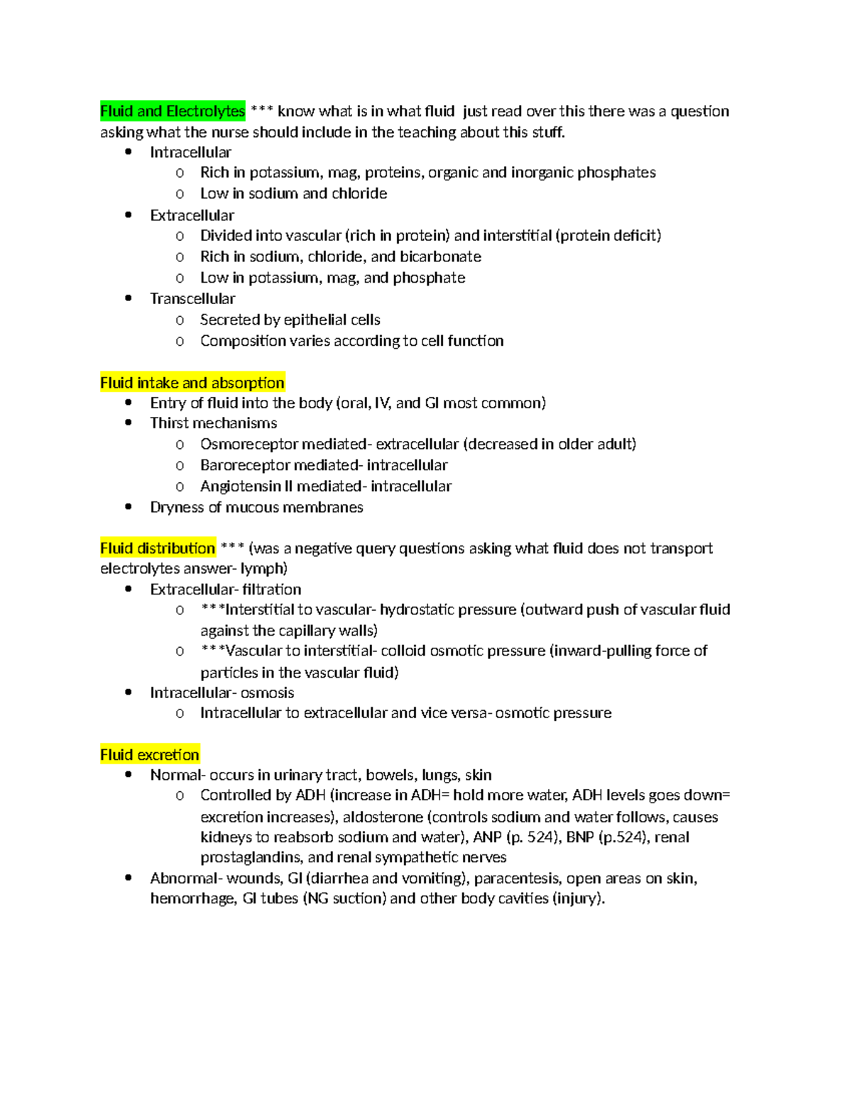 3850 Pathos Exam 1 - Notes - Fluid and Electrolytes *** know what is in ...