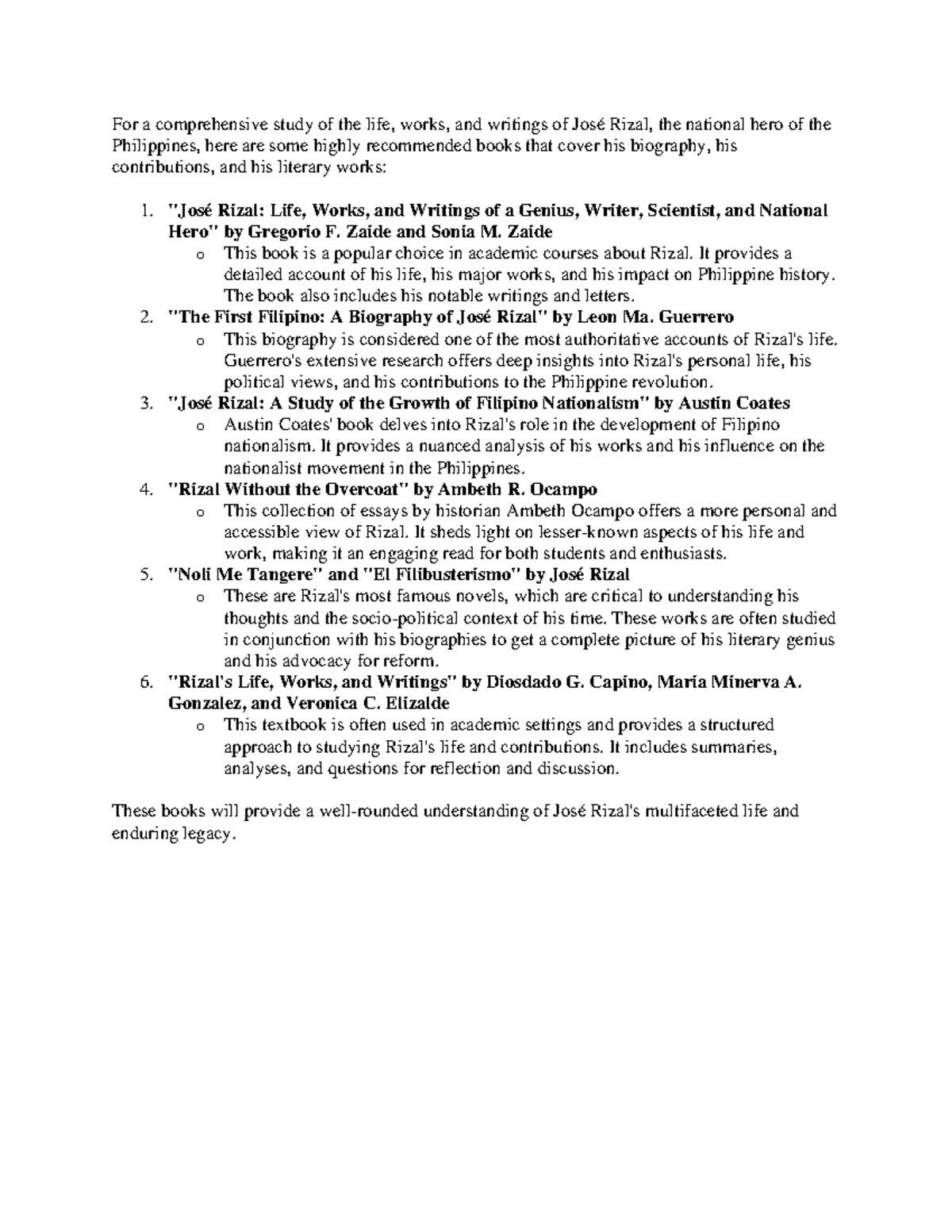 Books To Study The Life Of Rizal - For a comprehensive study of the ...