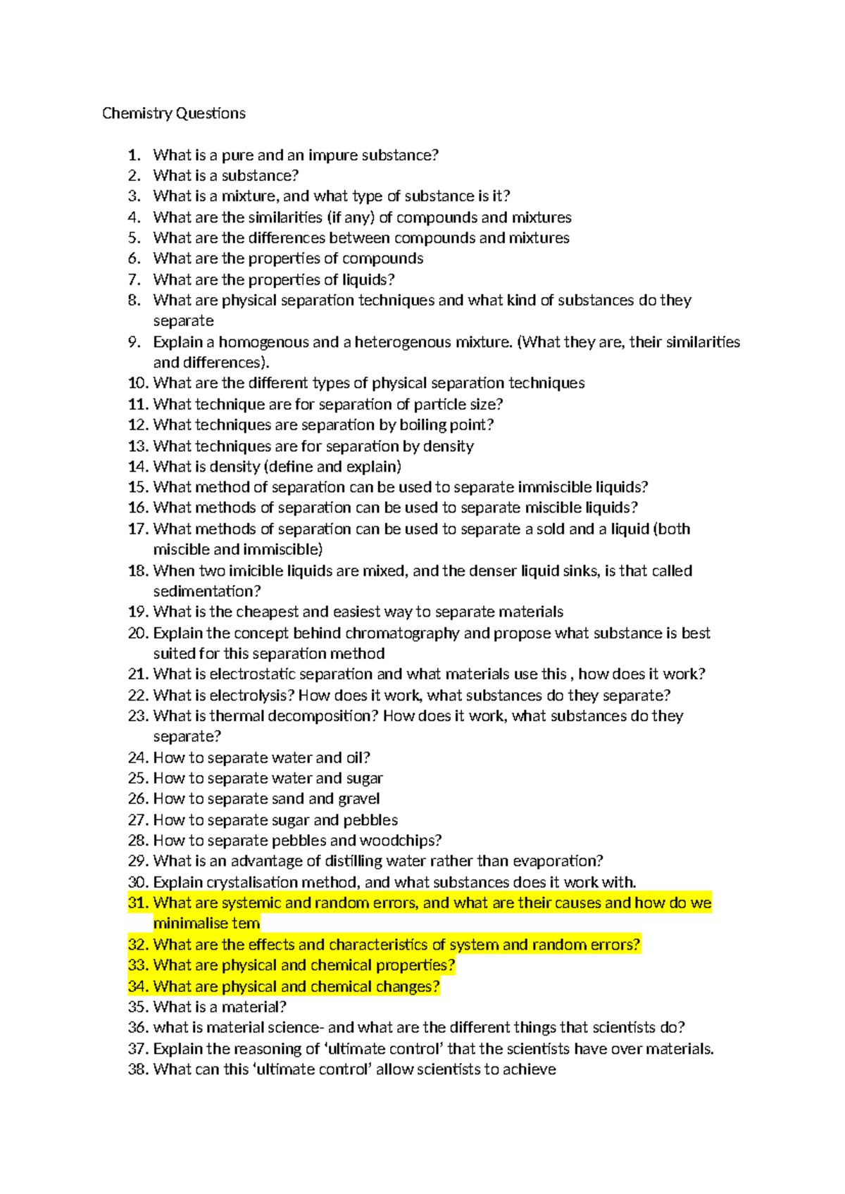 Chemistry 101: Key Concepts and Questions on Substances and Mixtures - Chemistry Questions 1 ...