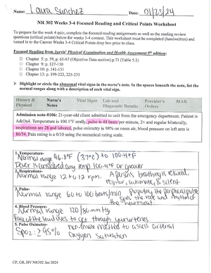 Week 2 critical points - NR-302 - Studocu