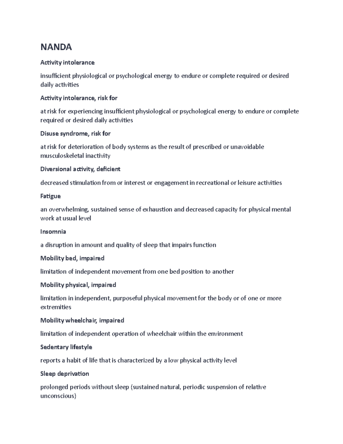 Nanda - The North American Nursing Diagnosis Association Business ...