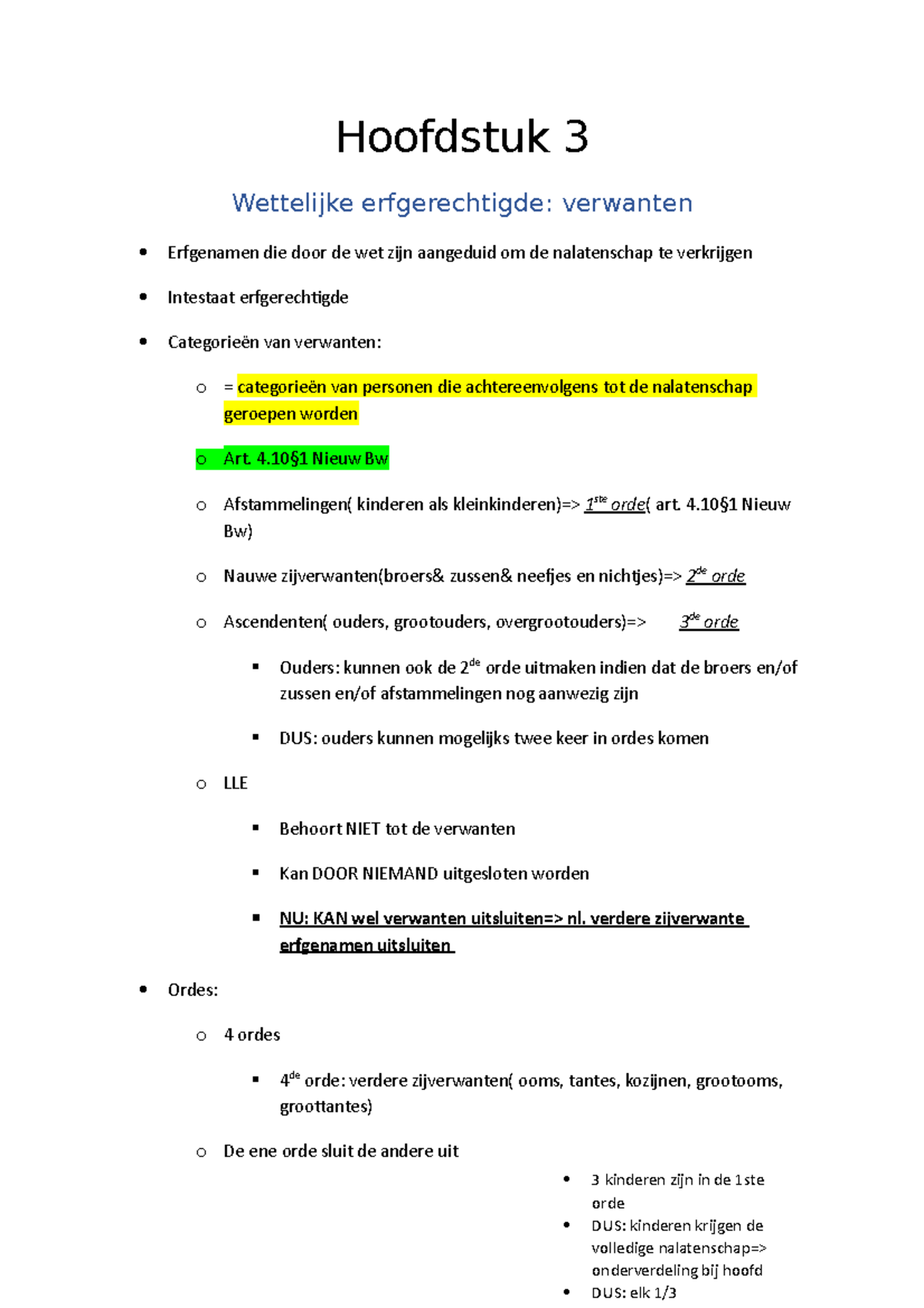 Erfrecht - onvolledig - Hoofdstuk 3 Wettelijke erfgerechtigde ...
