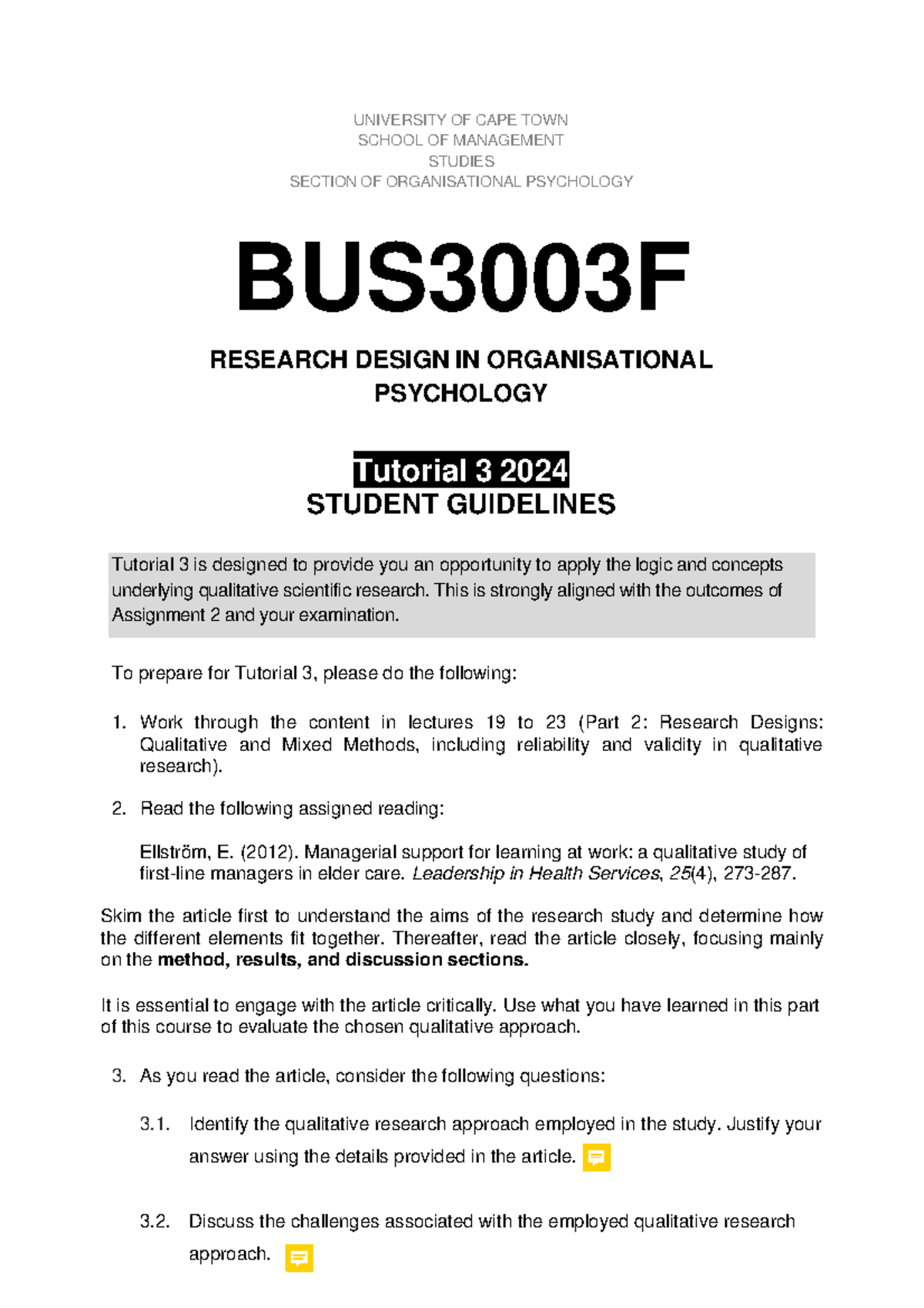 BUS3003F Tutorial 3 2024 Student Guidelines - Tutorial 3 is designed to ...