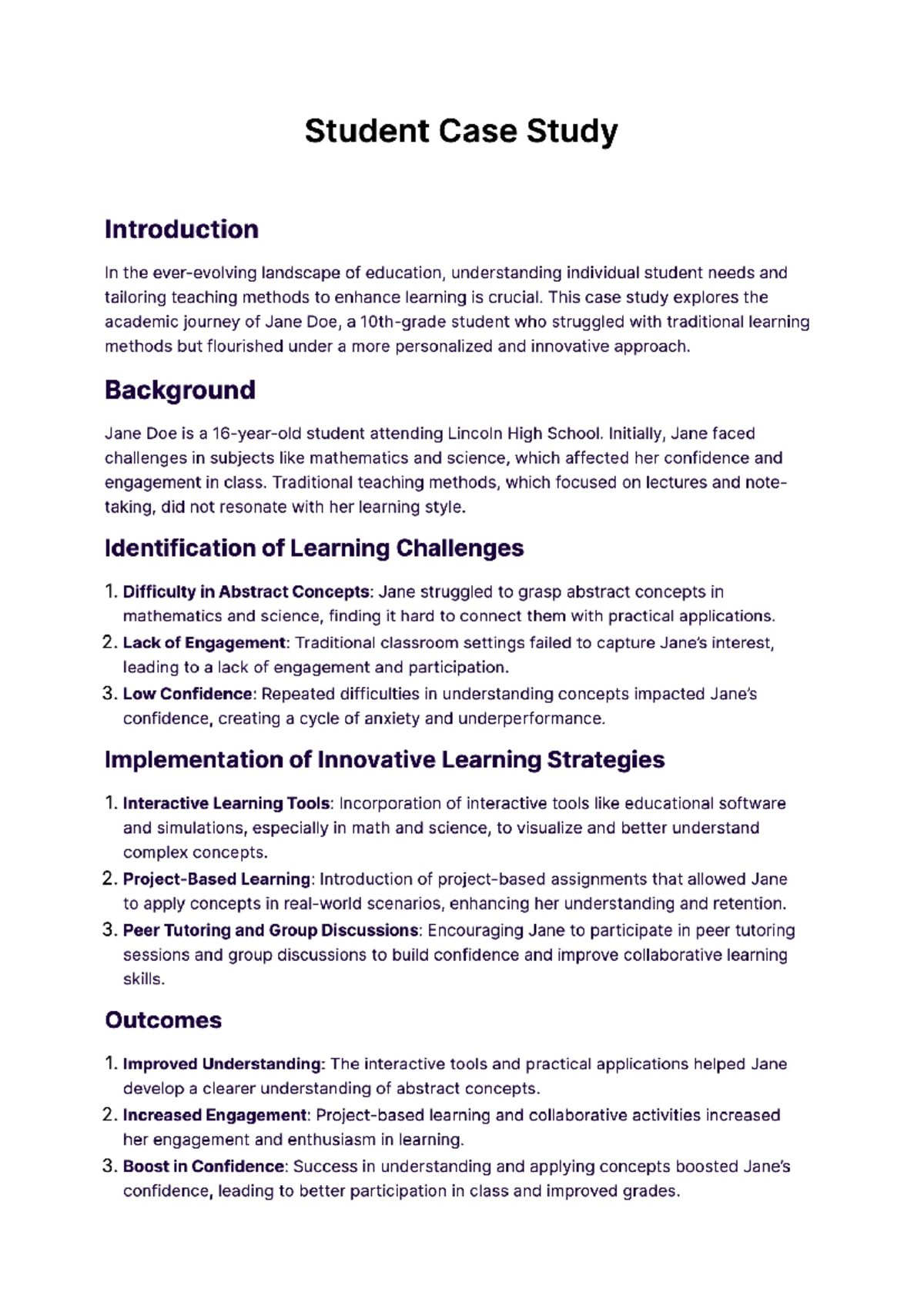 Student Case Study - This case study explores the academic journey of ...