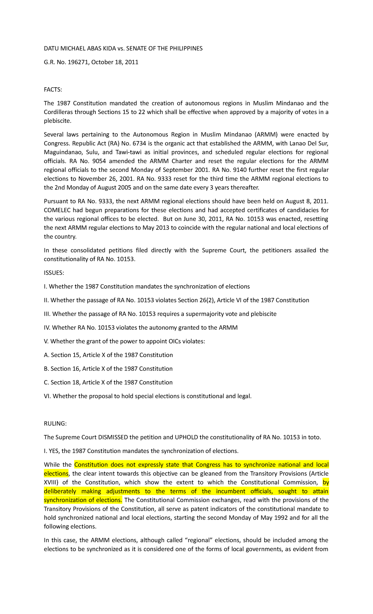 DATU Michael ABAS KIDA vs - DATU MICHAEL ABAS KIDA vs. SENATE OF THE ...