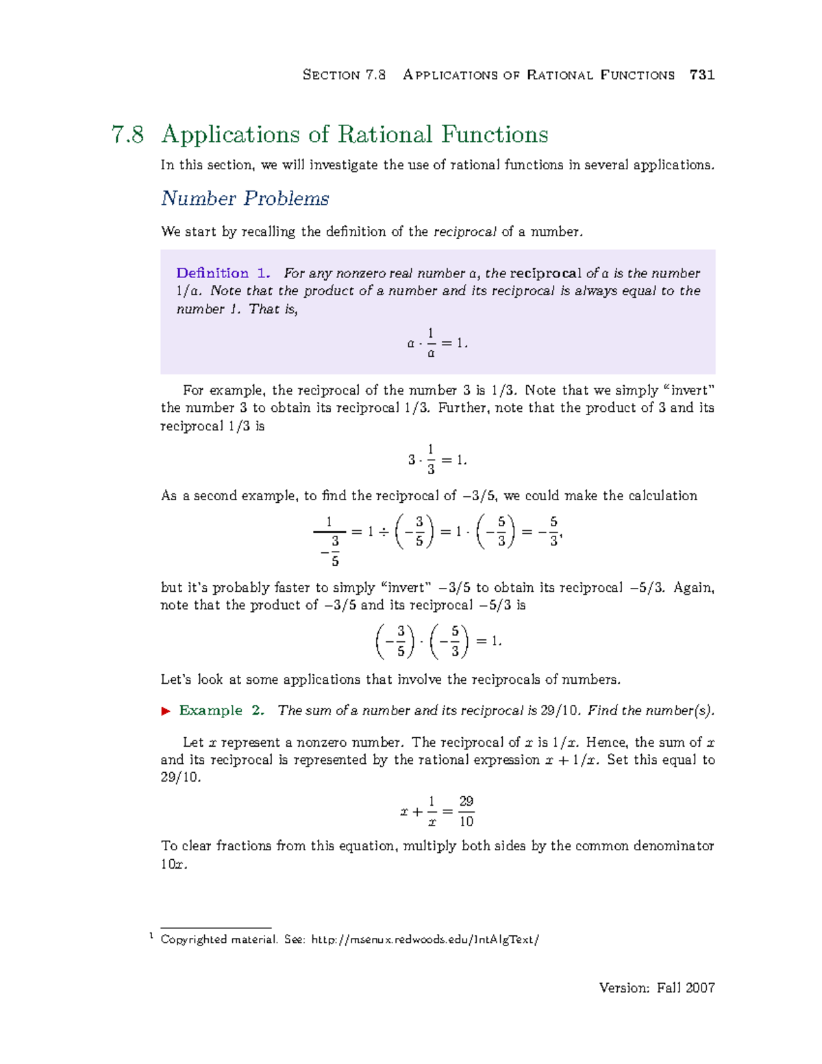 Problems Involving Rational Functions - Section 7 Applications of ...