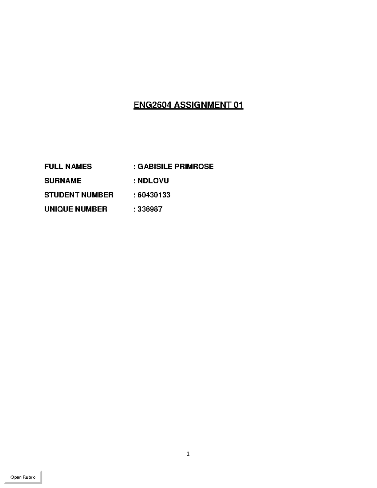 ENG2604 01 MARK077100 - Eng2704 - 1 ENG2604 ASSIGNMENT 01 FULL NAMES ...