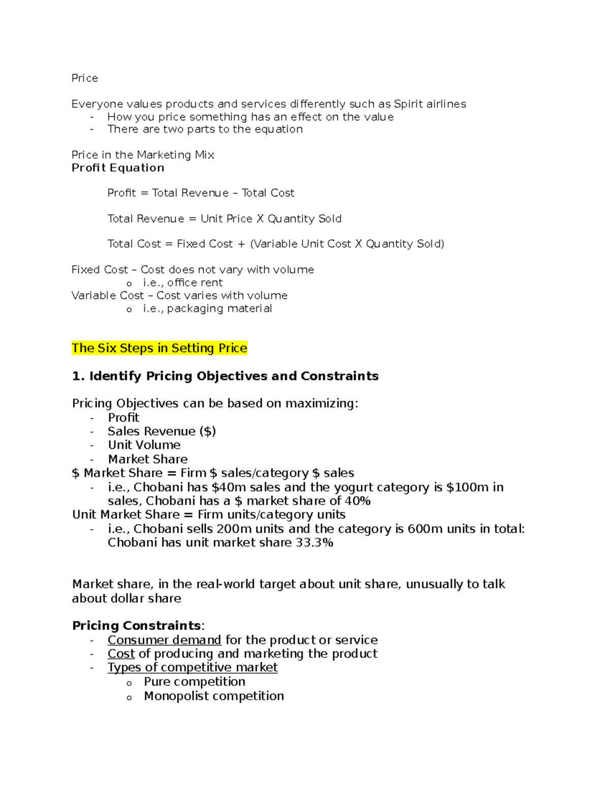 Notes Part 2 copy 3 - Price Everyone values products and services ...