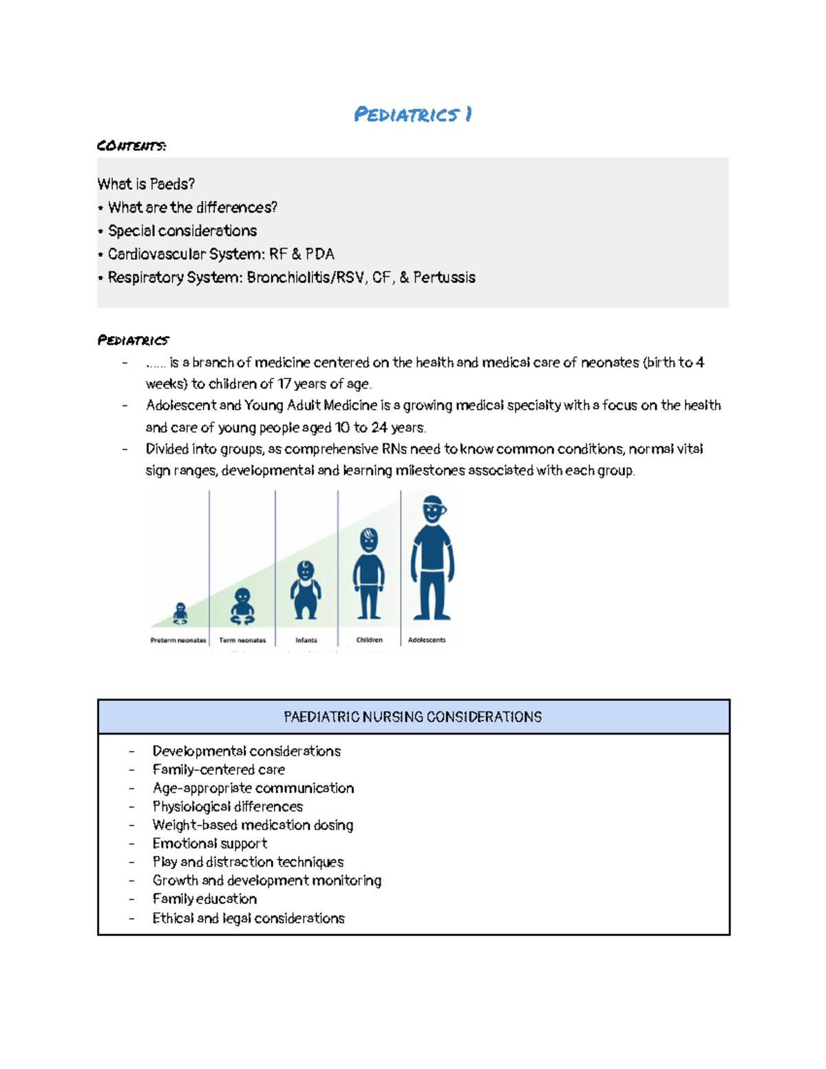 202 Paeds-2 - Pediatrics 1 COntents: What is Paeds? What are the ...