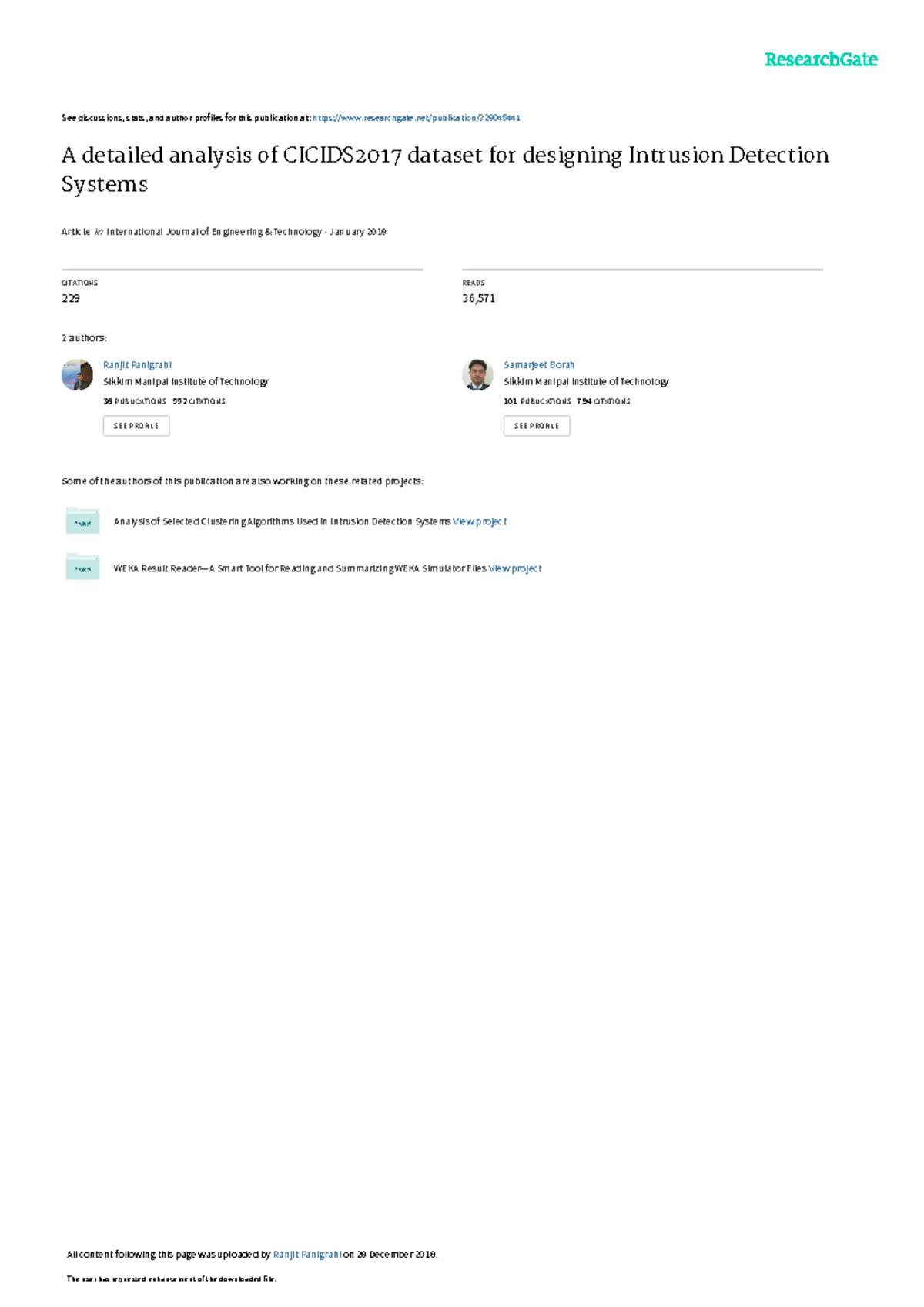 A detailed analysis of Cicids 2017 dataset for designing Intrusion Detection Systems - See - Studocu