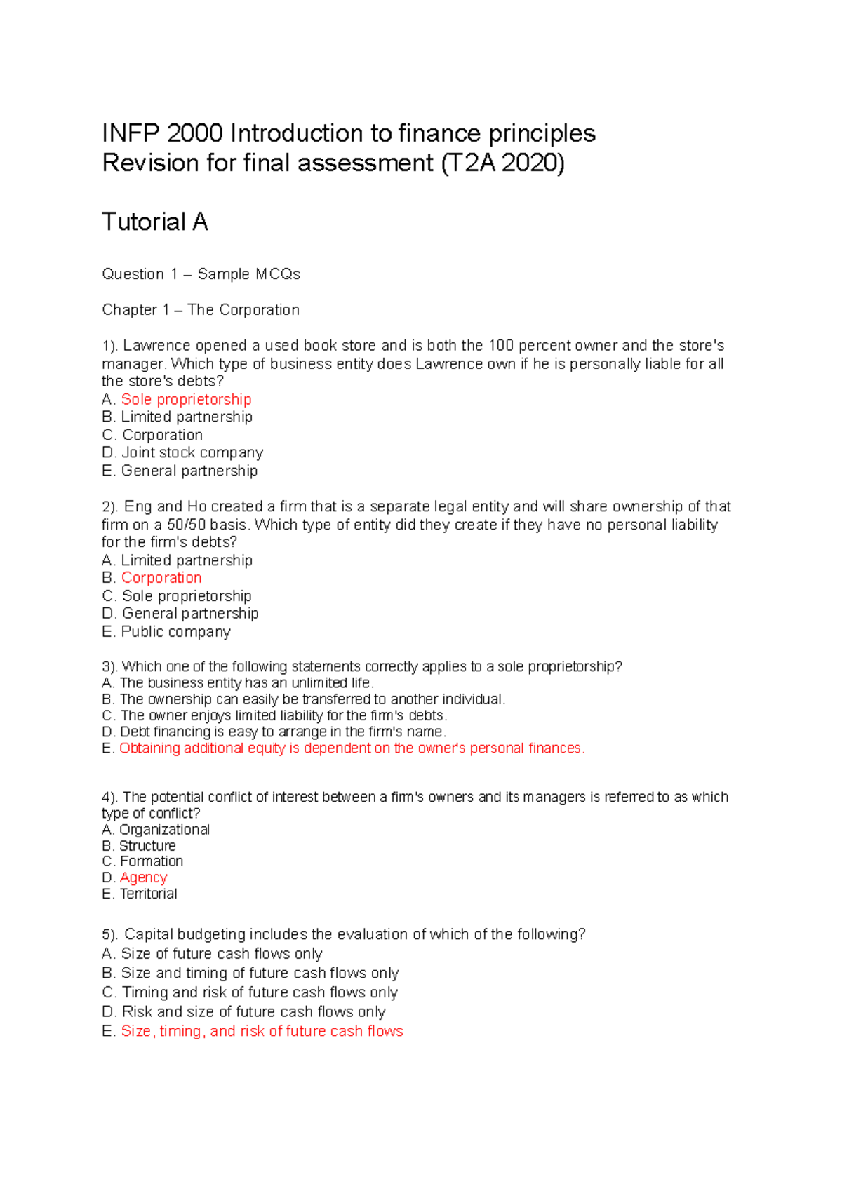 Lecture 12 Revision - Tutorial A Questions (V2) - ACCT1000 - Studocu