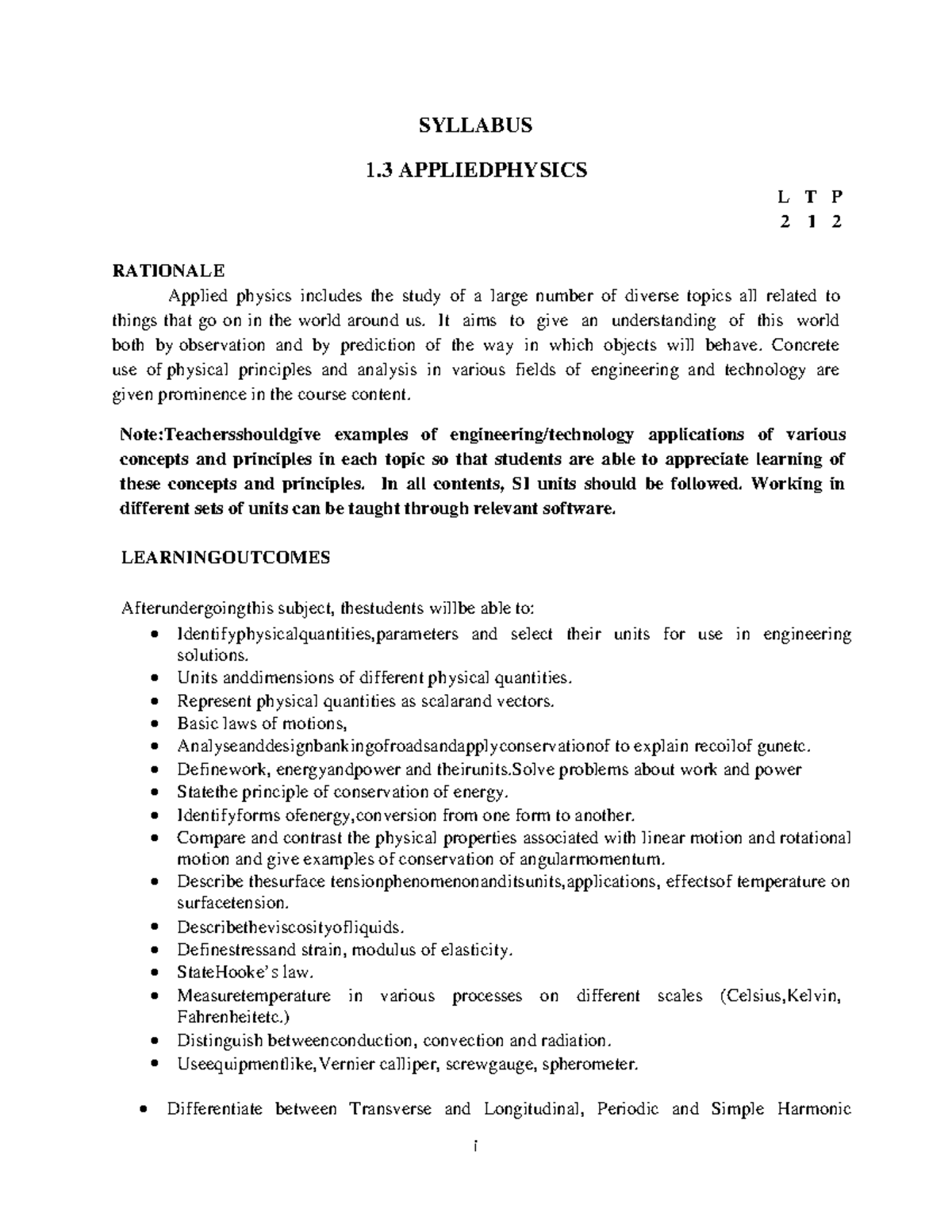 Syllabus- Applied- Physics - i SYLLABUS 1 APPLIEDPHYSICS L T P 2 1 2 ...