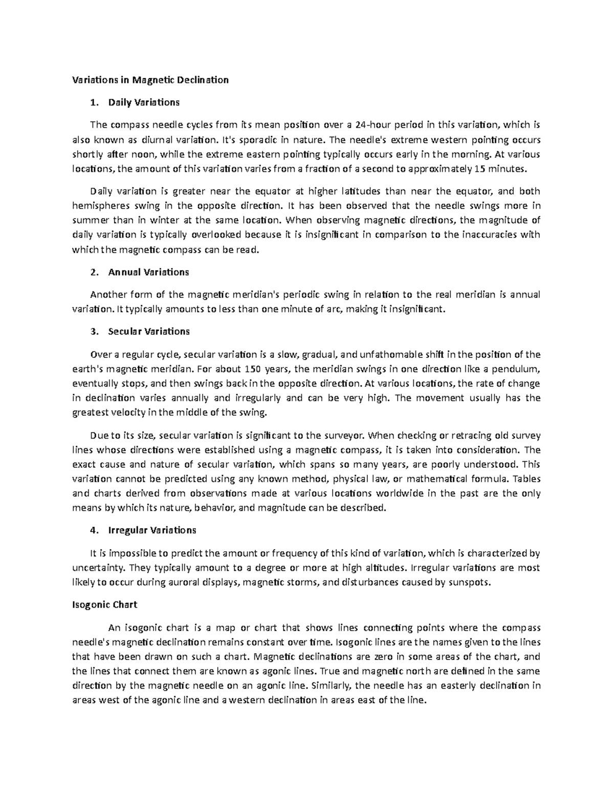 Use of the Compass and Local Attraction - Variations in Magnetic ...