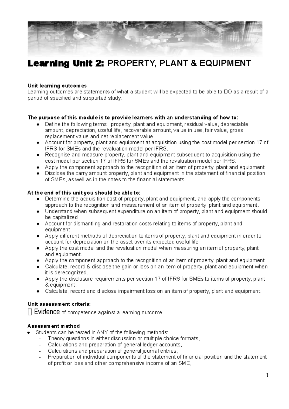 Unit2 PPE learningunit - Learning Unit 2: PROPERTY, PLANT & EQUIPMENT ...