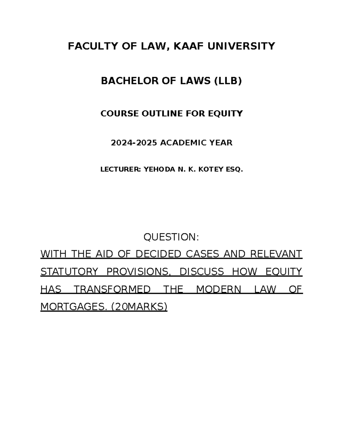 Equity Group 2 - FACULTY OF LAW, KAAF UNIVERSITY BACHELOR OF LAWS (LLB ...